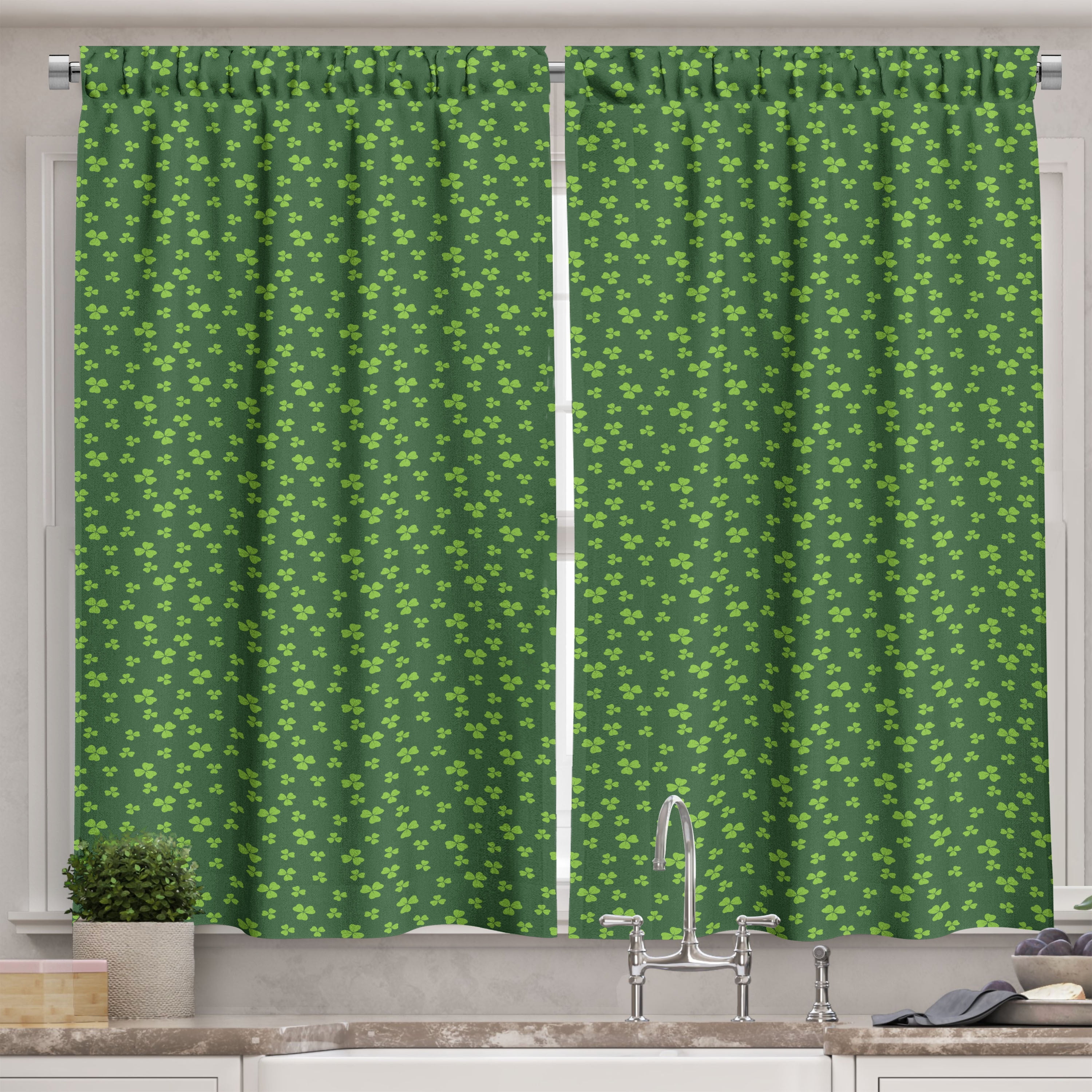 Ambesonne Floral Kitchen Curtains, Mini Shamrock Leaves Pattern, 55"x45 ...