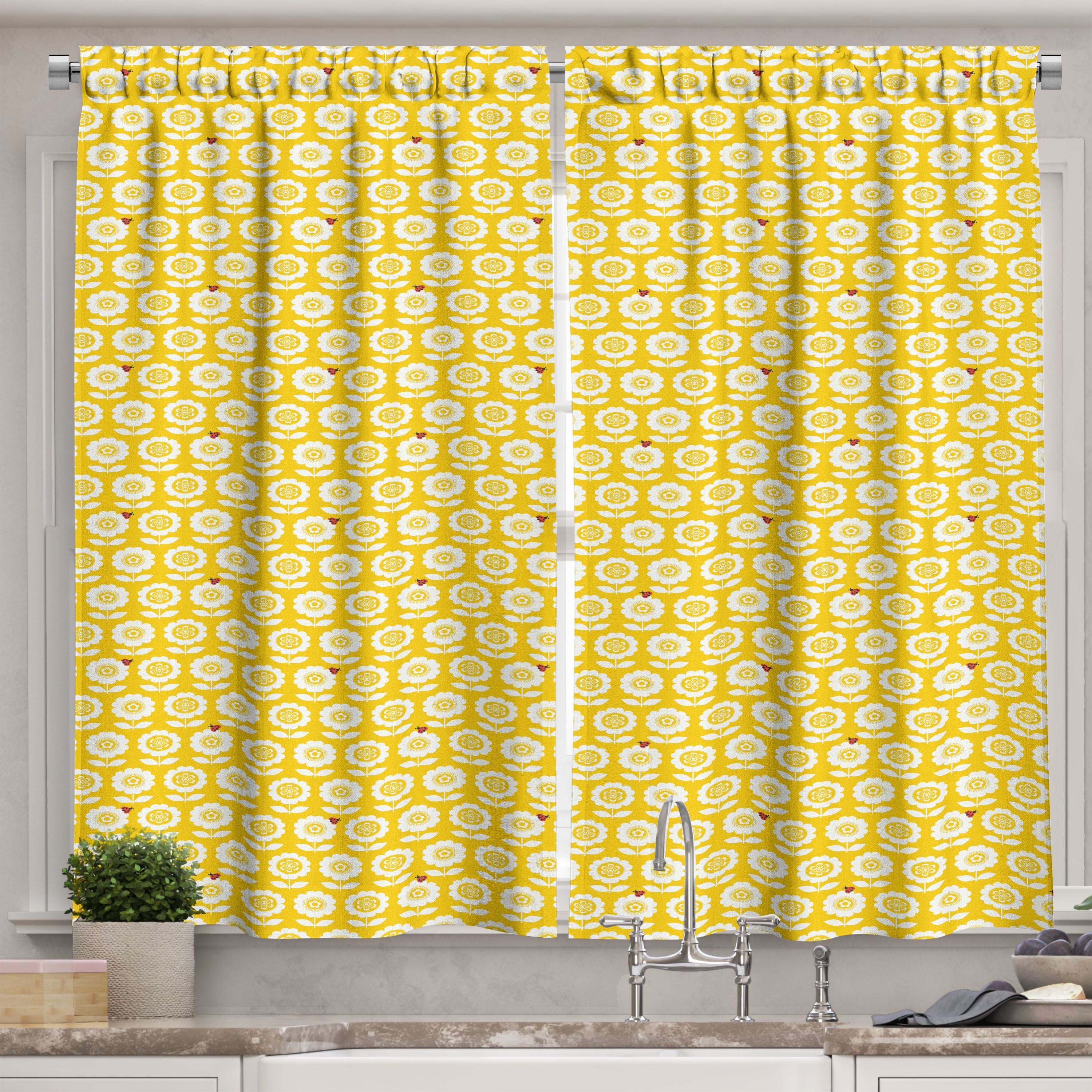 Ambesonne Floral Kitchen Curtains, Scandinavian Pattern, 55"x39 ...