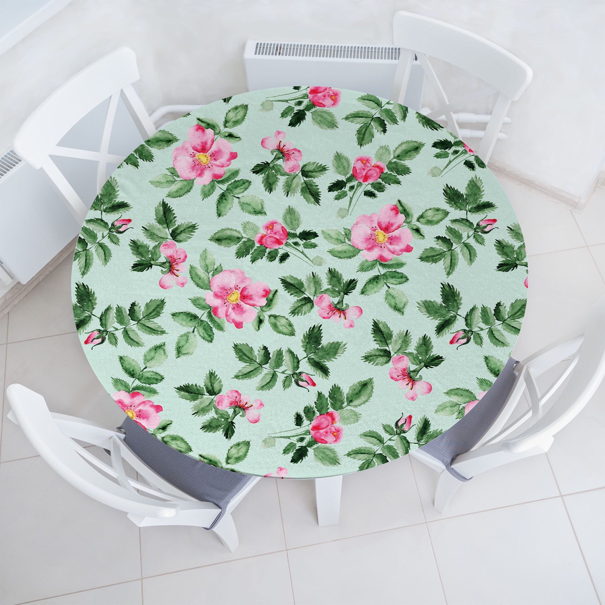 Ambesonne Floral Nature Print Fitted Round Tablecloth, Flowery Mirage ...