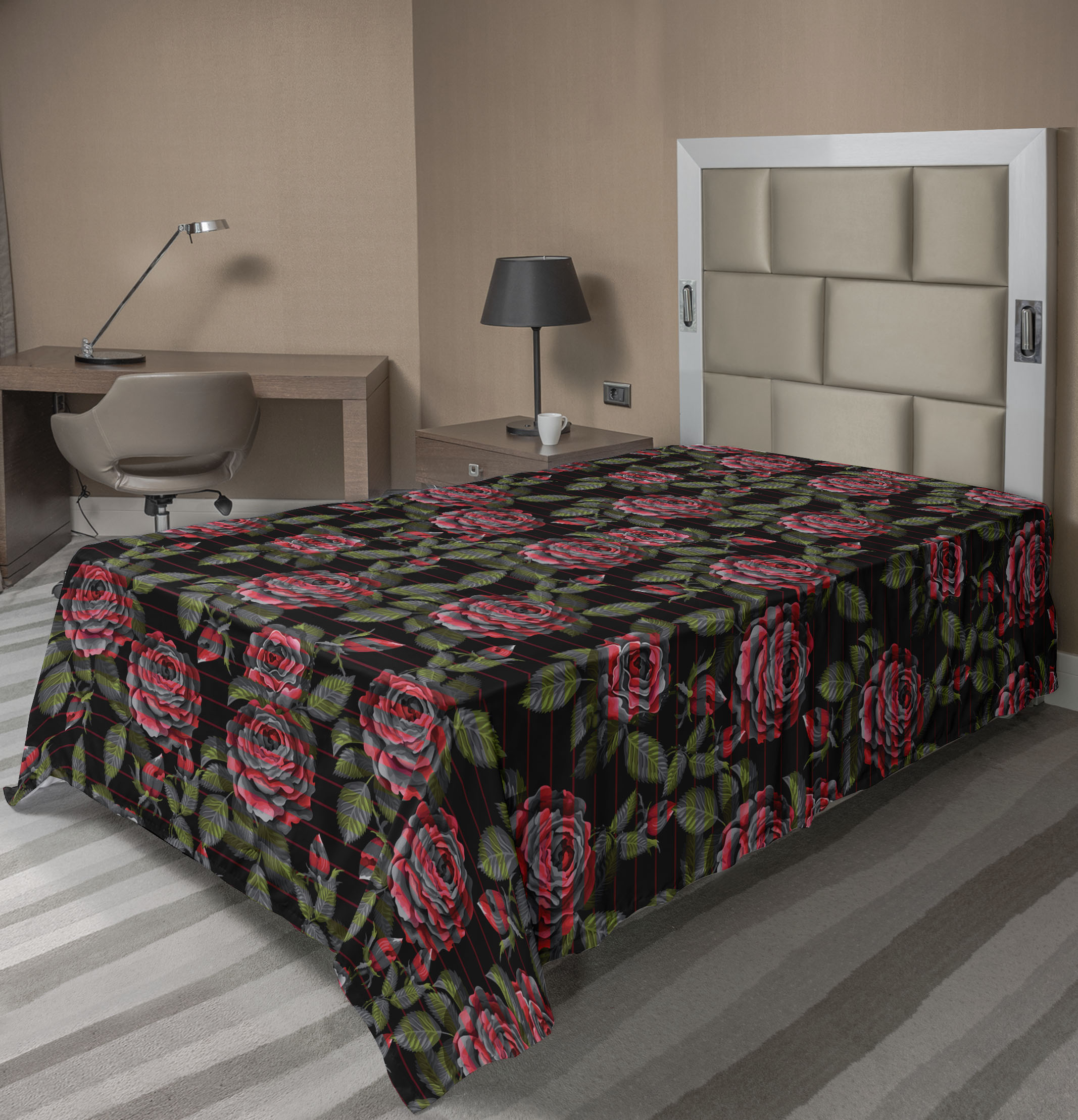 Ambesonne Floral Nature Print Rose Flat Bedding Sheet Soft Top Sheet ...