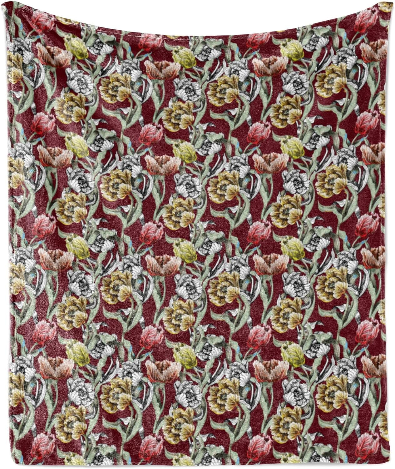 Ambesonne Floral Nature Print Throw Blanket, Watercolor Aquarelle ...