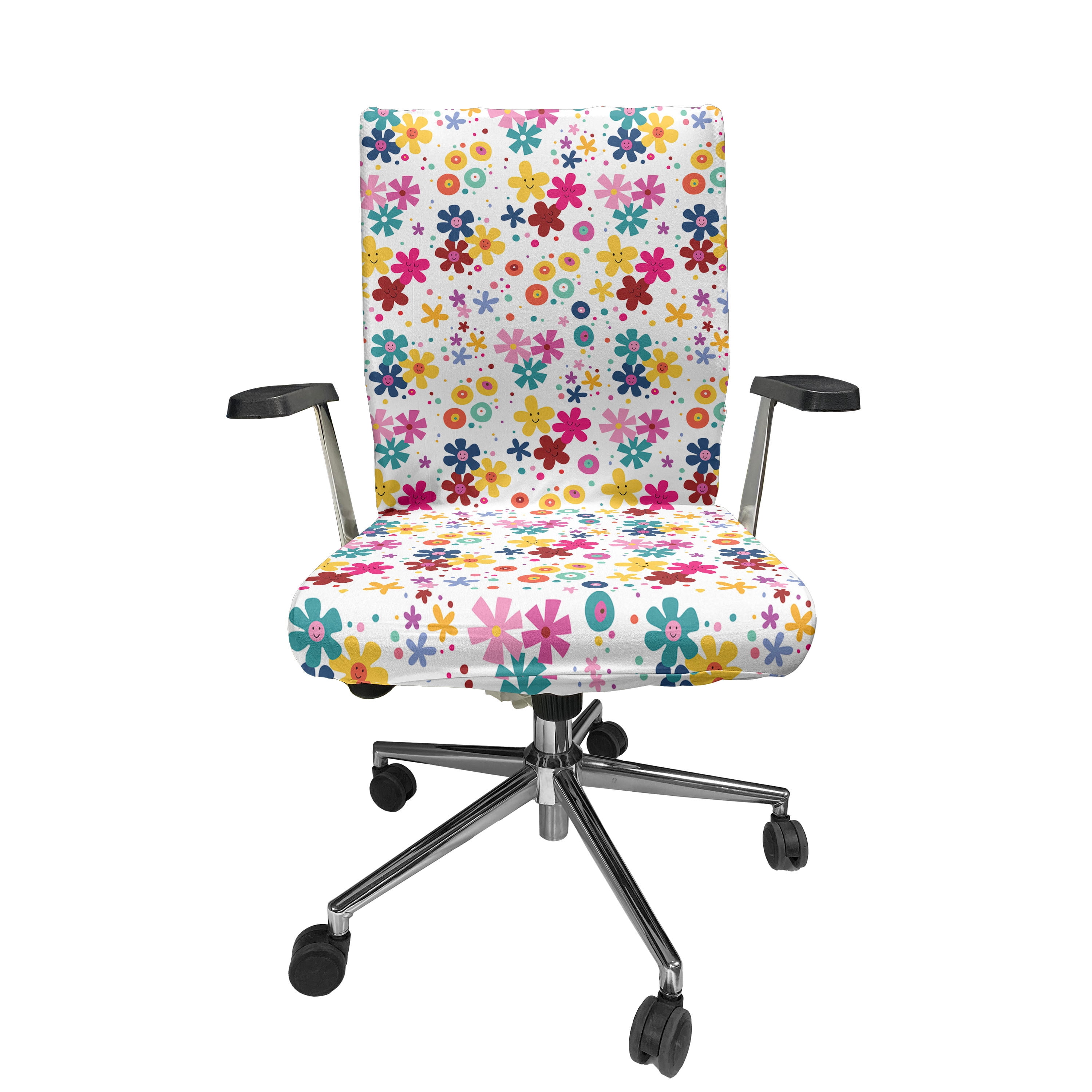 Ambesonne Floral Office Chair Cover Stretchable High Back, Faces Dots ...