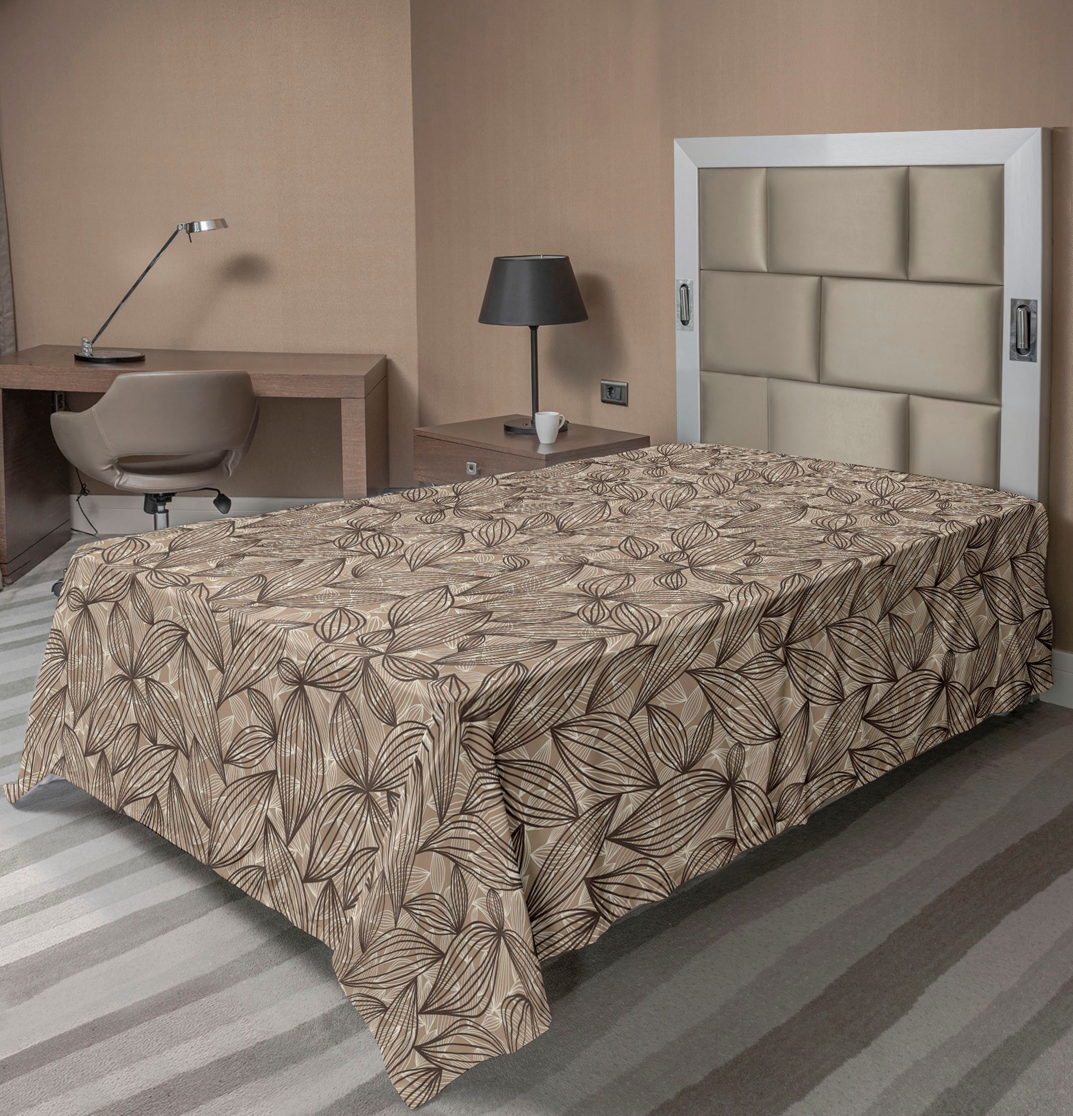 Ambesonne Floral Pattern Flat Bedding Sheet Soft Top Sheet, Line Flowers Boho, Twin, Cocoa Dark ...