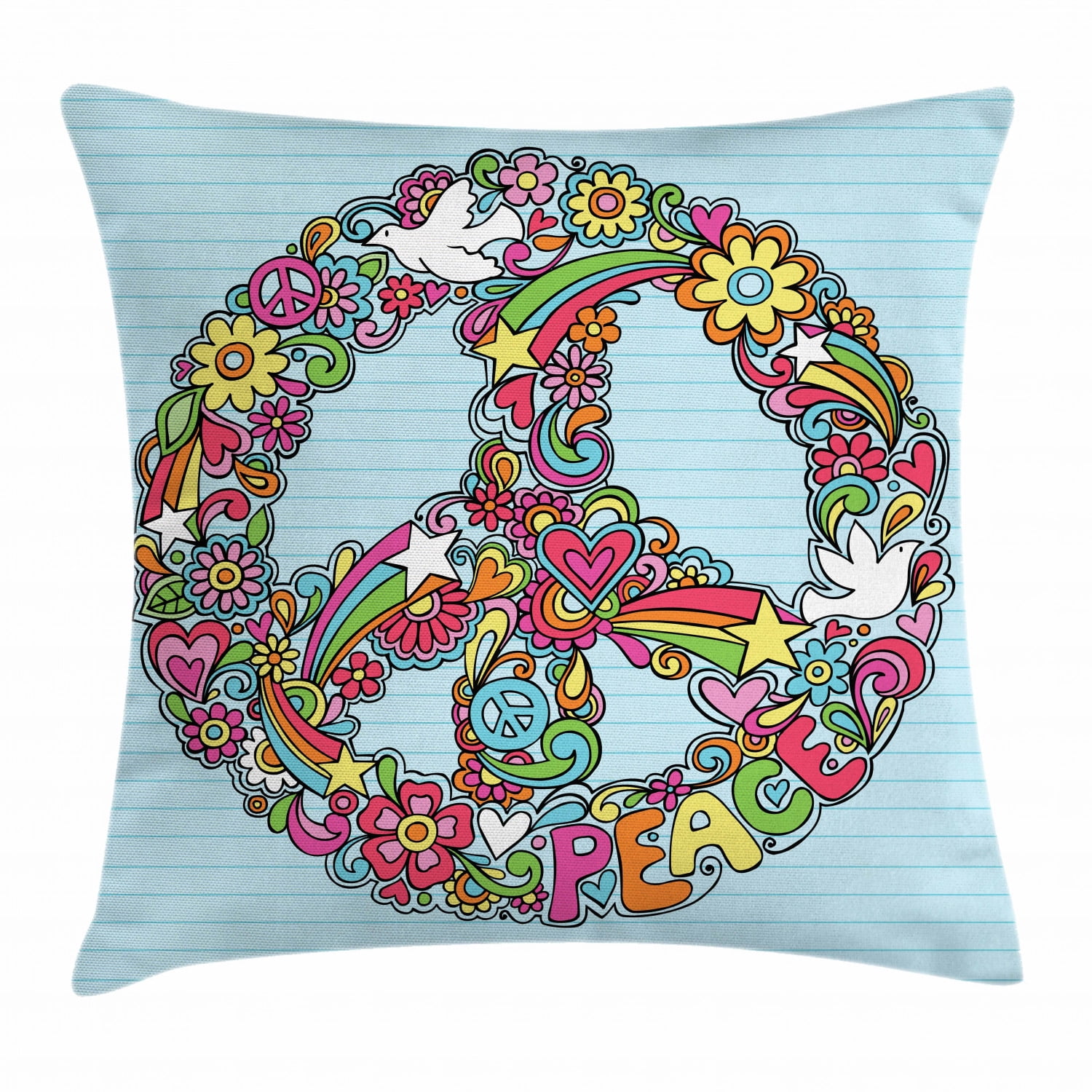 Ambesonne Floral/Peace Sign Polyester Throw Pillow, 16" x 16" - Walmart.com