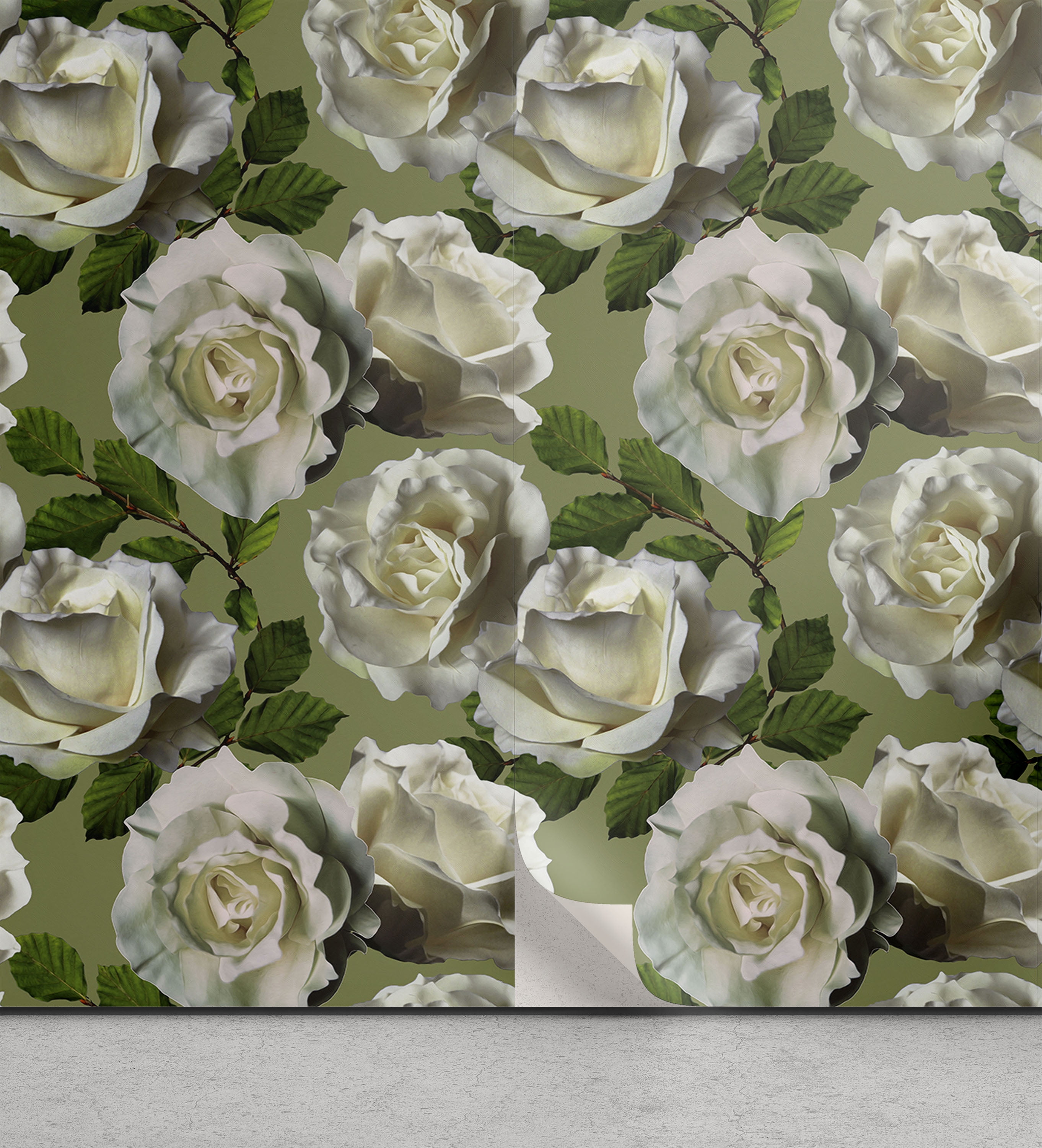 Ambesonne Floral Peel & Stick Wallpaper for Home, Art of Innocent White ...