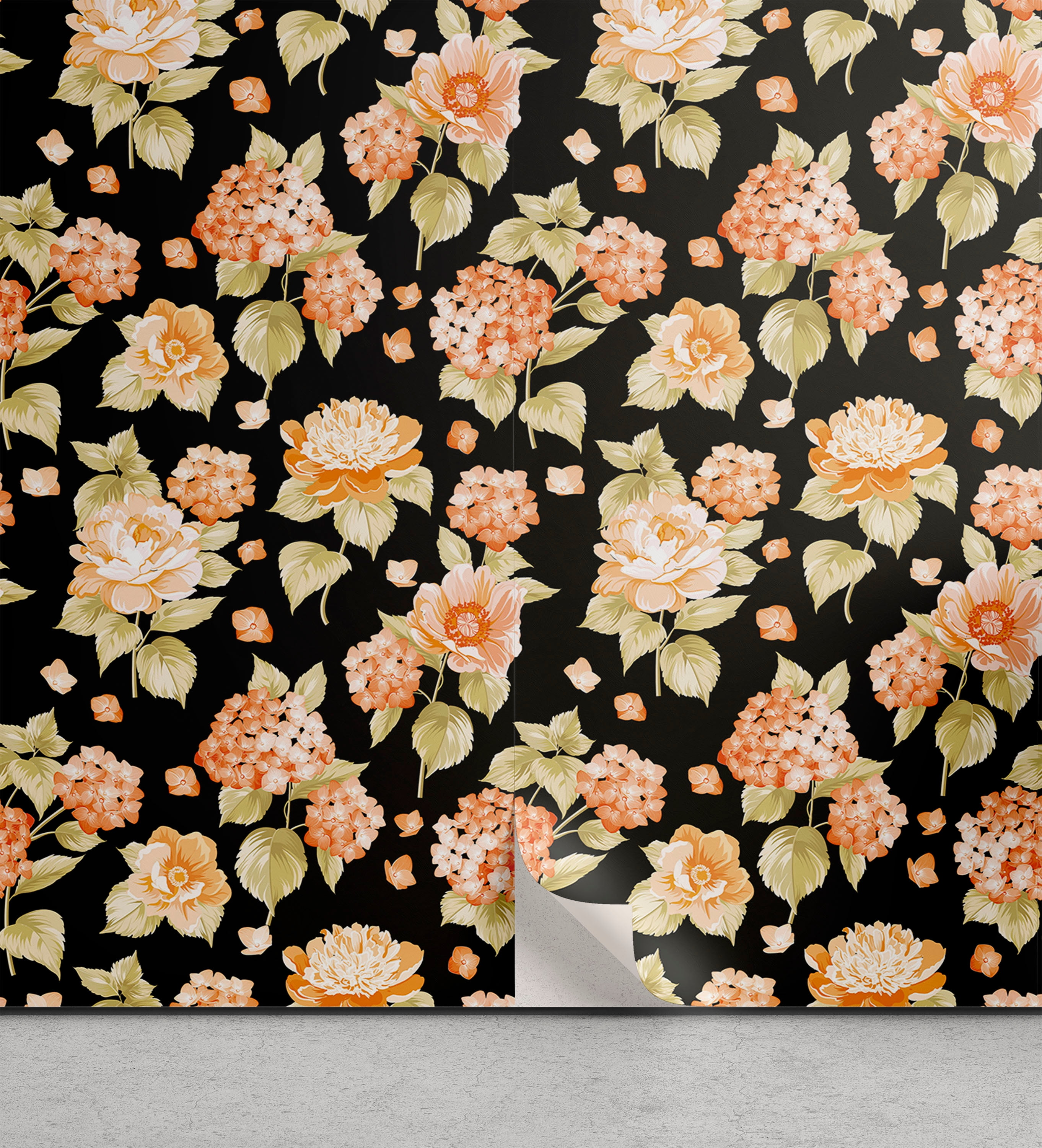 Ambesonne Floral Peel & Stick Wallpaper for Home, Blossoms on Dark ...