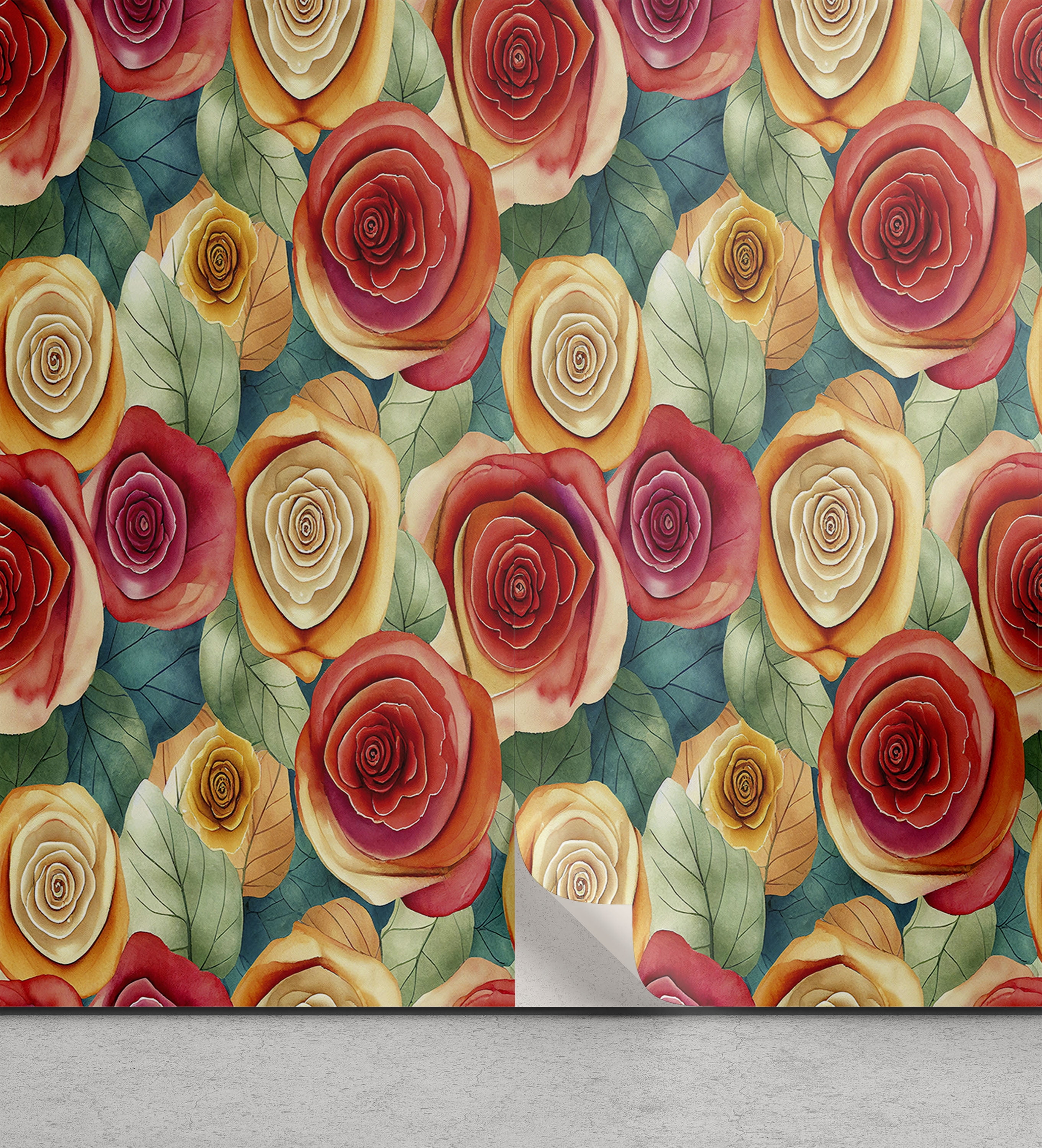 Ambesonne Floral Peel & Stick Wallpaper for Home, Bold Roses Leaves ...