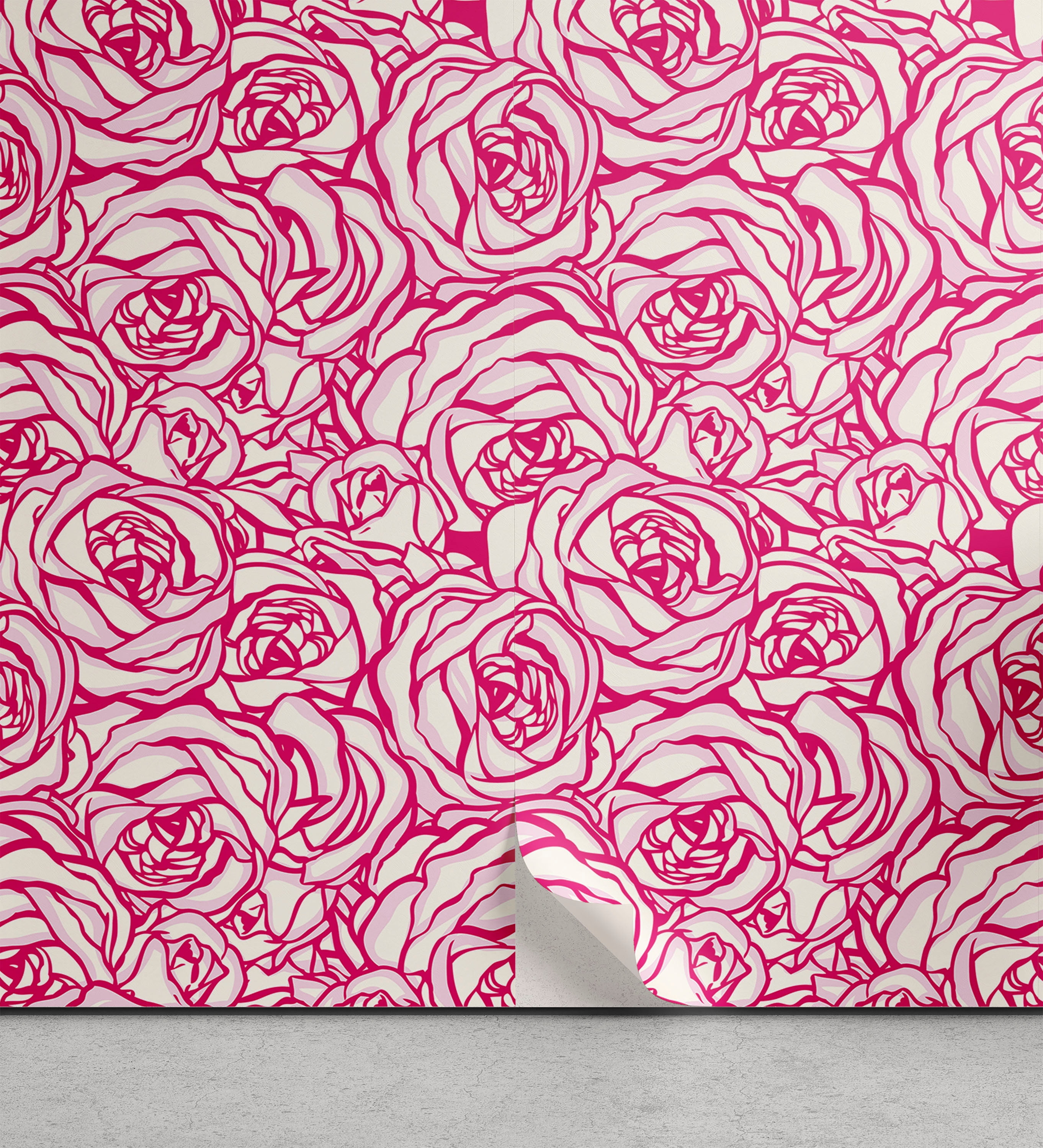 Ambesonne Floral Hot Pink White Rose, Peel & Stick Wallpaper 13"x36 ...