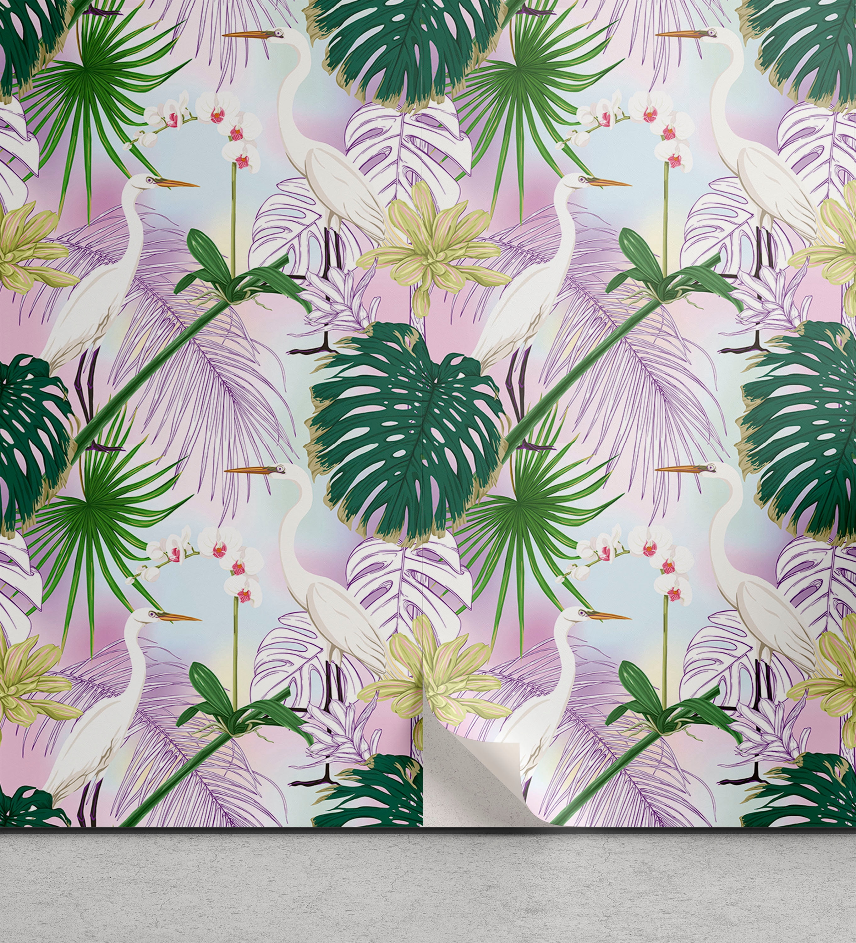 Ambesonne Floral Peel & Stick Wallpaper for Home, Dream with Herons ...