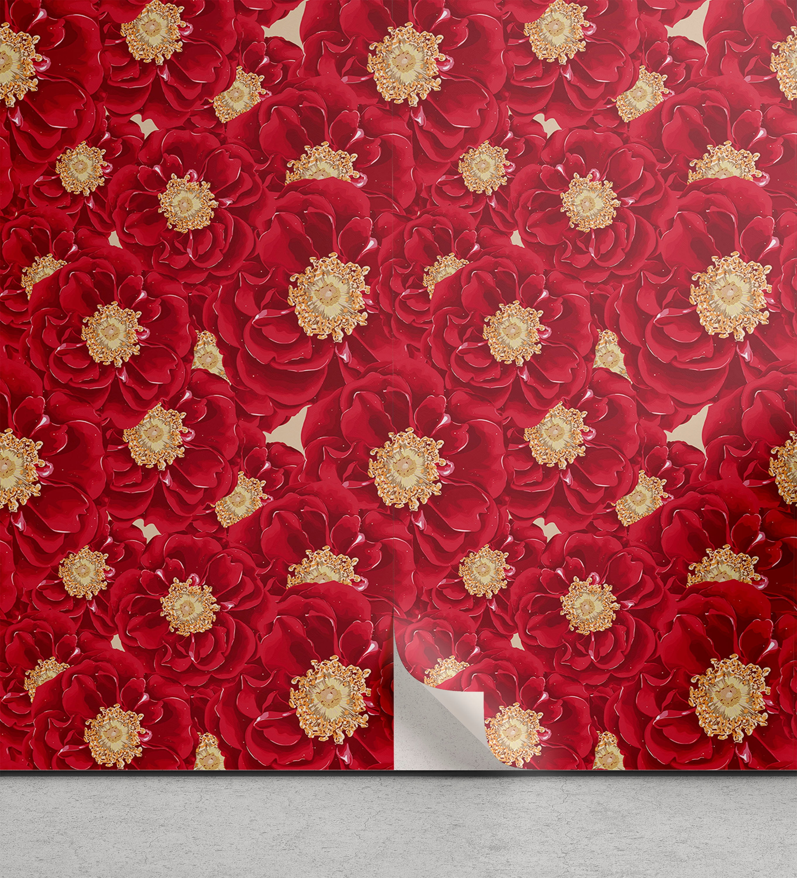 Ambesonne Floral Peel & Stick Wallpaper for Home, Red Peony Flowers ...