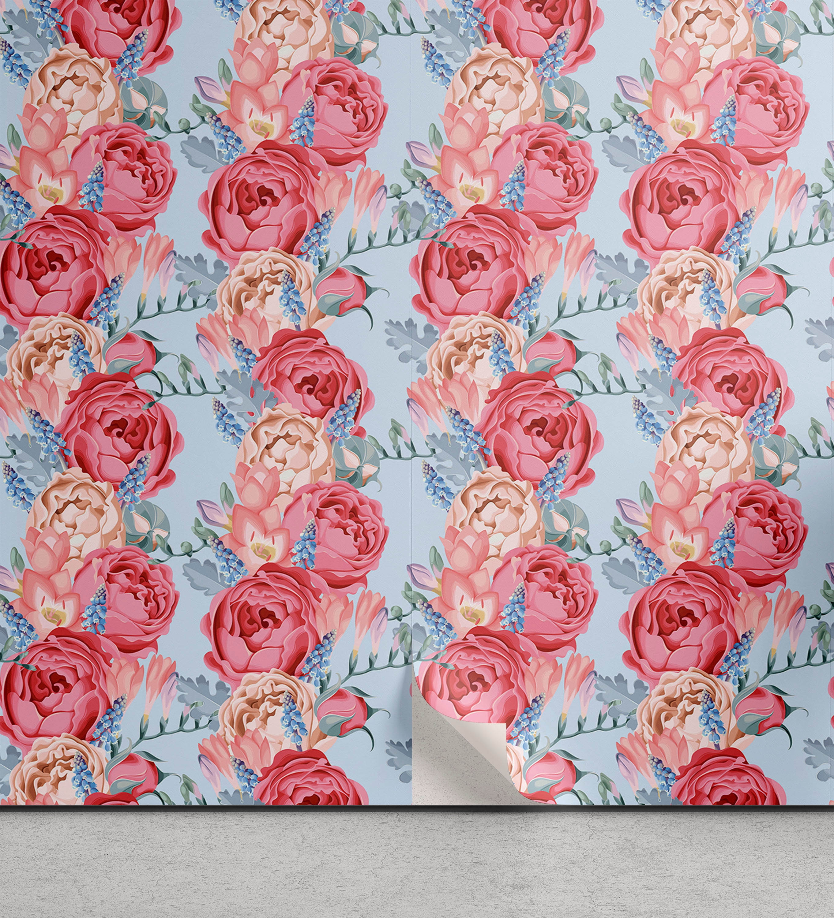 Ambesonne Floral Peel & Stick Wallpaper for Home, Retro Flowers ...