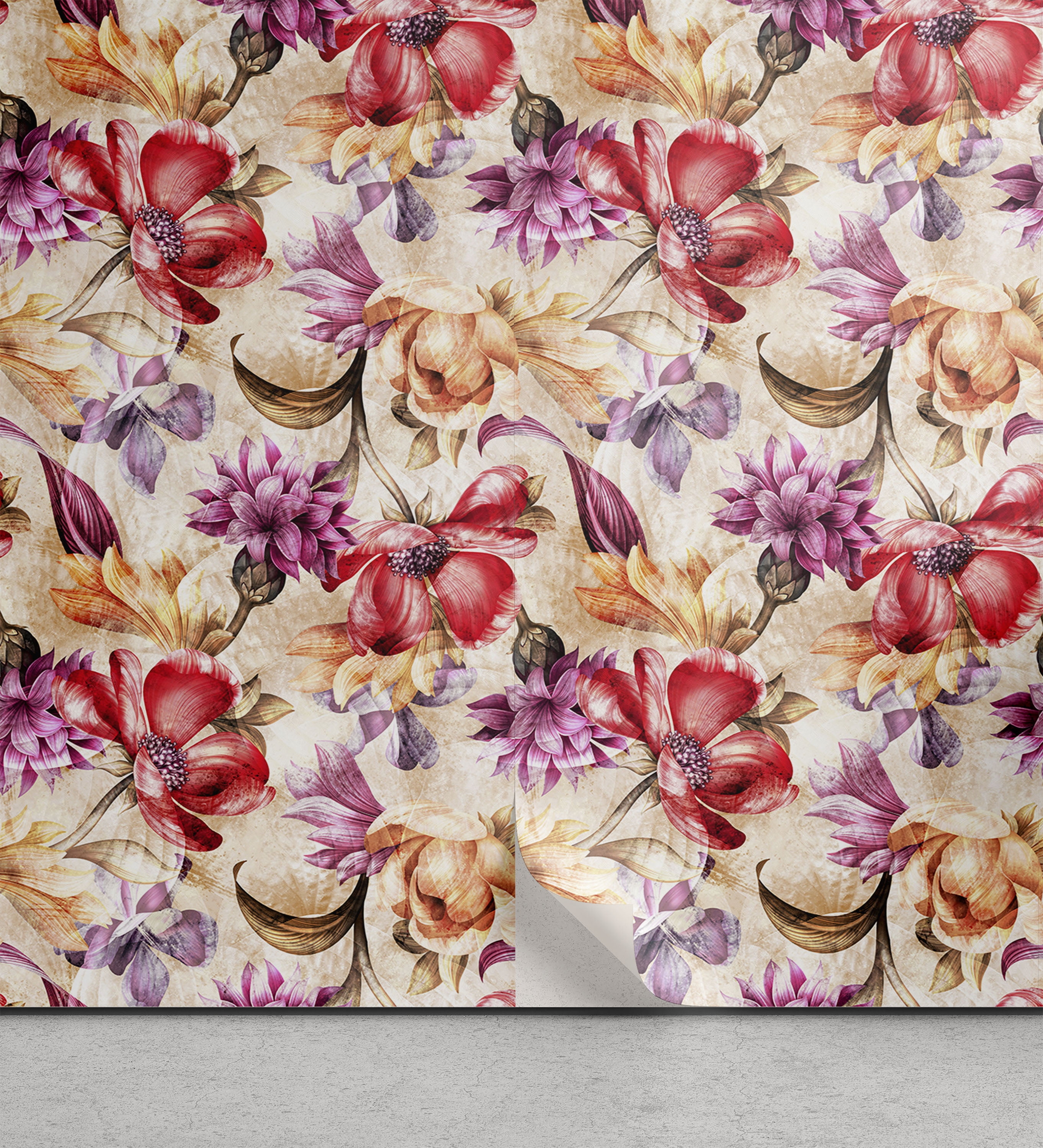 Ambesonne Floral Peel & Stick Wallpaper for Home, Retro Flowers Wild ...