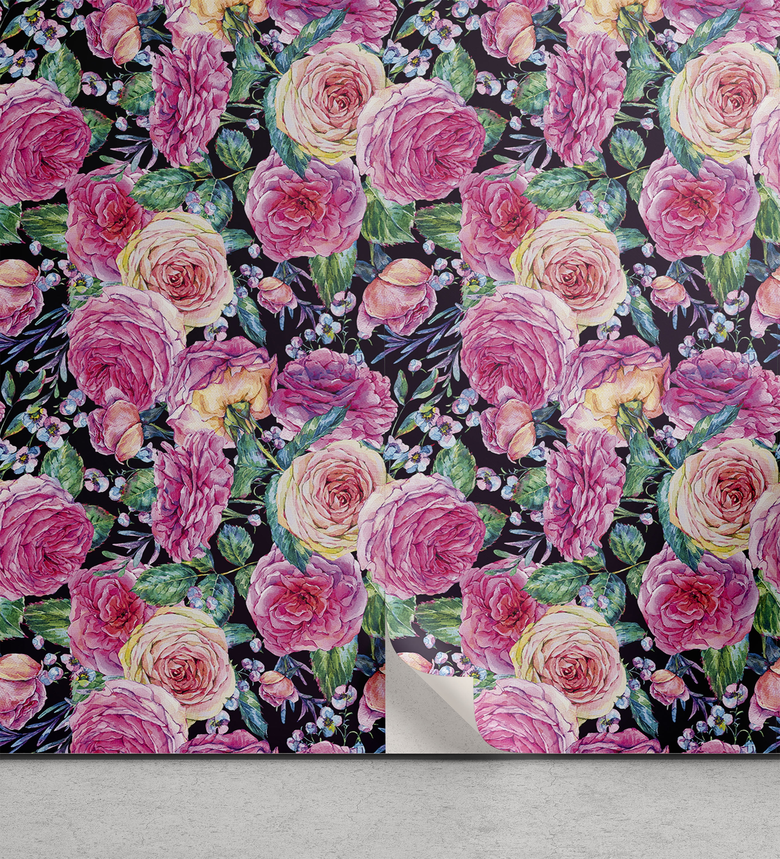 Ambesonne Floral Peel & Stick Wallpaper for Home, Roses Leaves Purplish ...