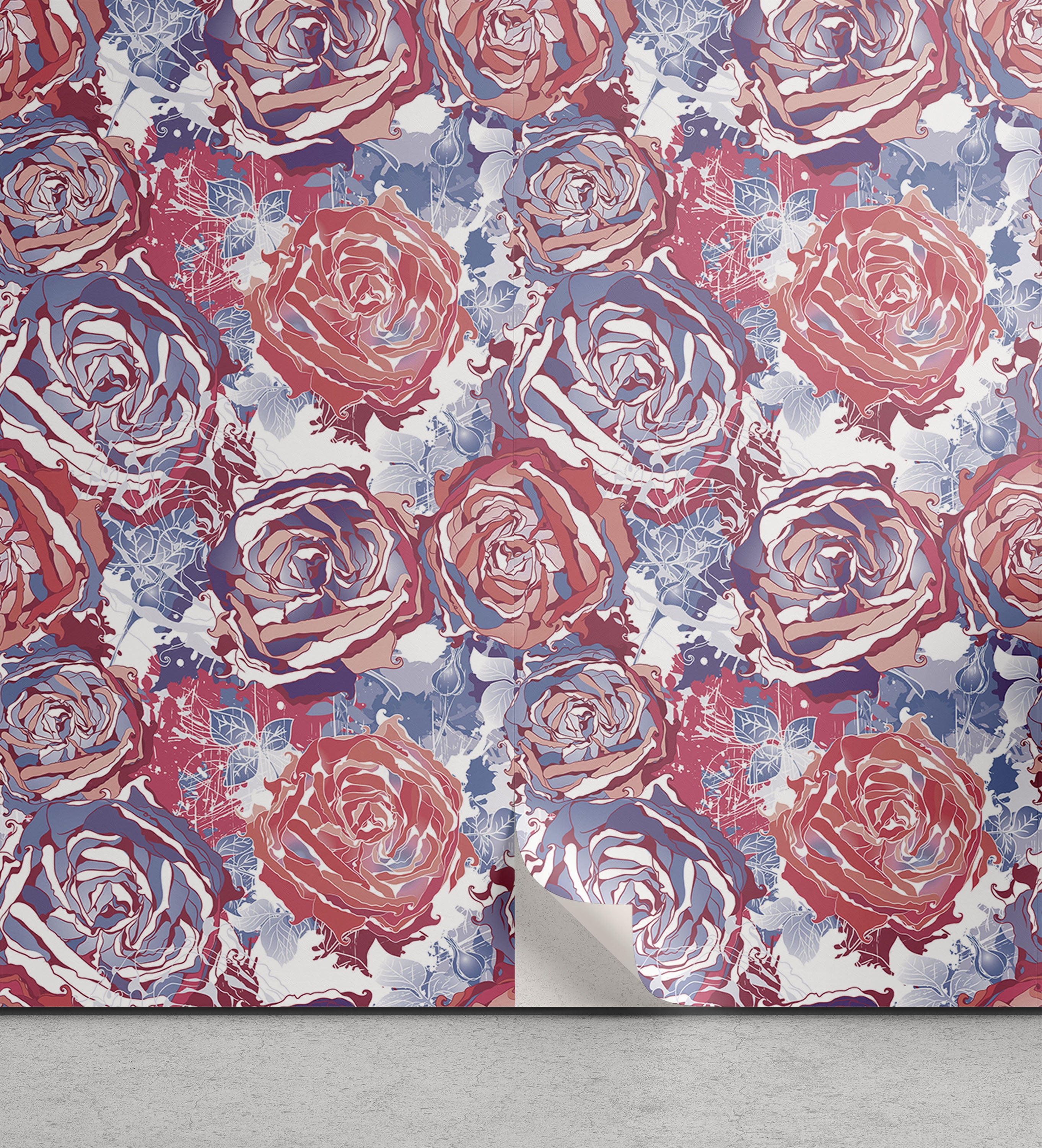 Ambesonne Floral Peel & Stick Wallpaper for Home, Simplistic Retro Roses Art, 13"x36", Dark ...