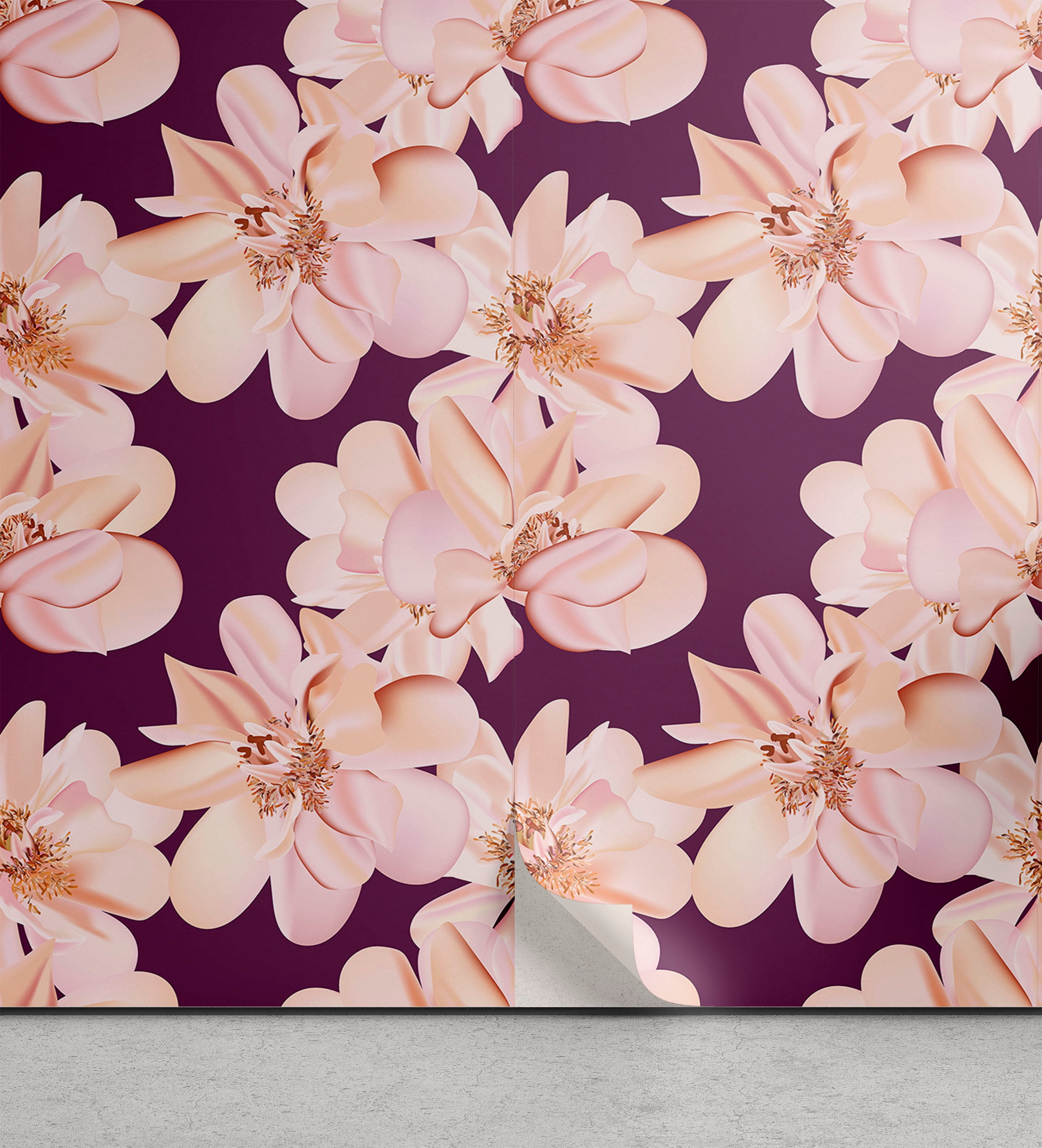 Ambesonne Floral Peel & Stick Wallpaper for Home, Vintage Pastel Rose Pattern, 13"x100", Peach ...