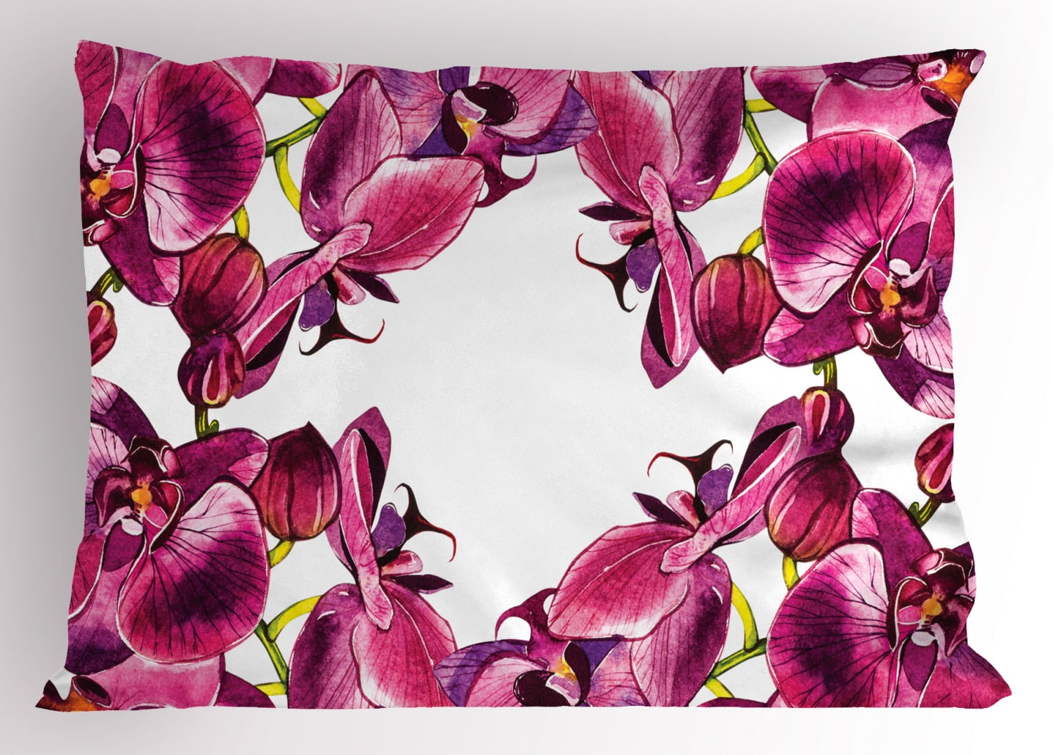 Ambesonne Floral Pillow Sham, Fresh Spring Orchids Art, 36" X 20 ...