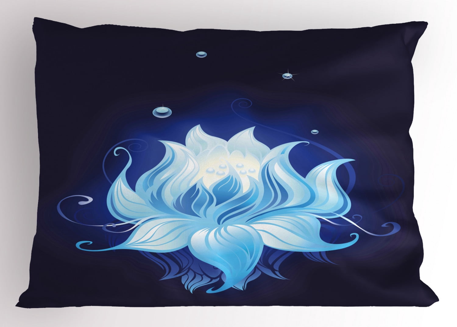 Ambesonne Floral Pillow Sham, Lotus with Dew Drops, 26" X 20", Indigo ...
