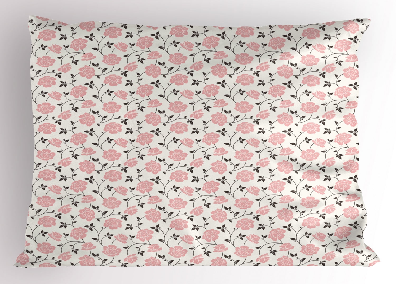 Ambesonne Floral Pillow Sham, Pink Roses and Peonies, 26" X 20", Pale Pink Black - Walmart ...