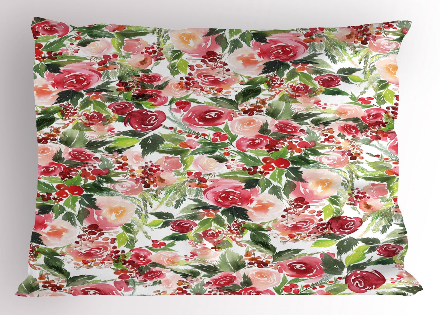 Ambesonne Floral Pillow Sham, Roses Berries Bouquet Art, 26" X 20 ...