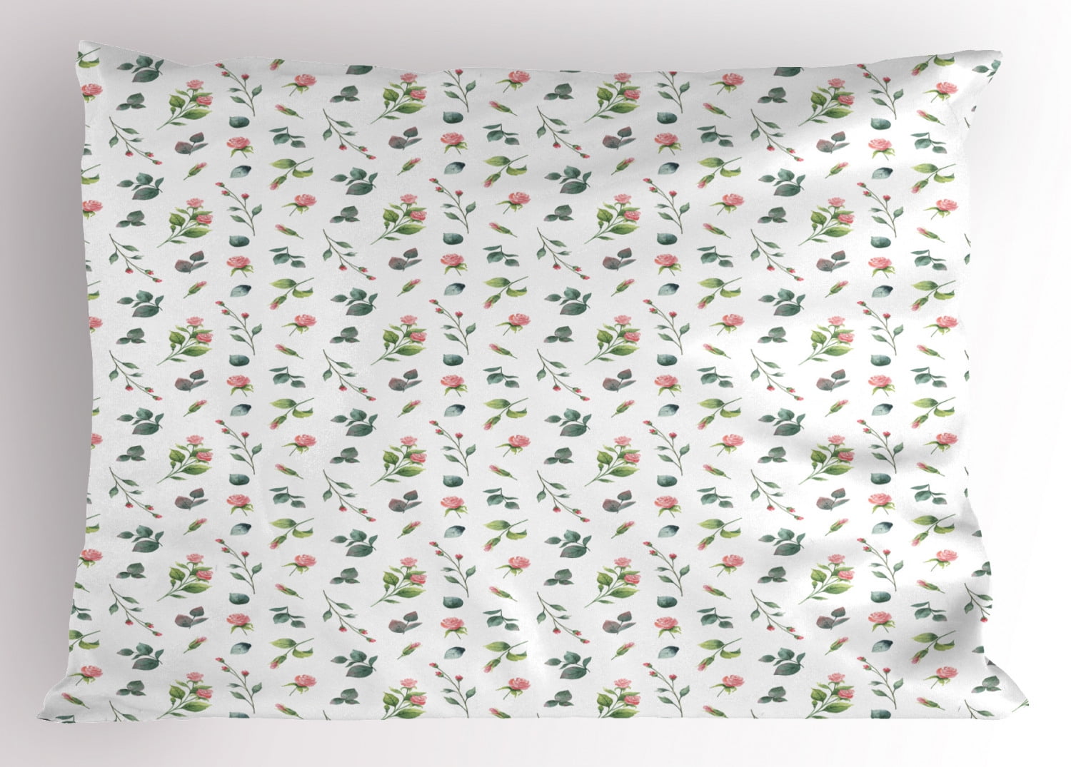 Ambesonne Floral Pillow Sham, Watercolor Roses Leaf, 26" X 20", Laurel ...