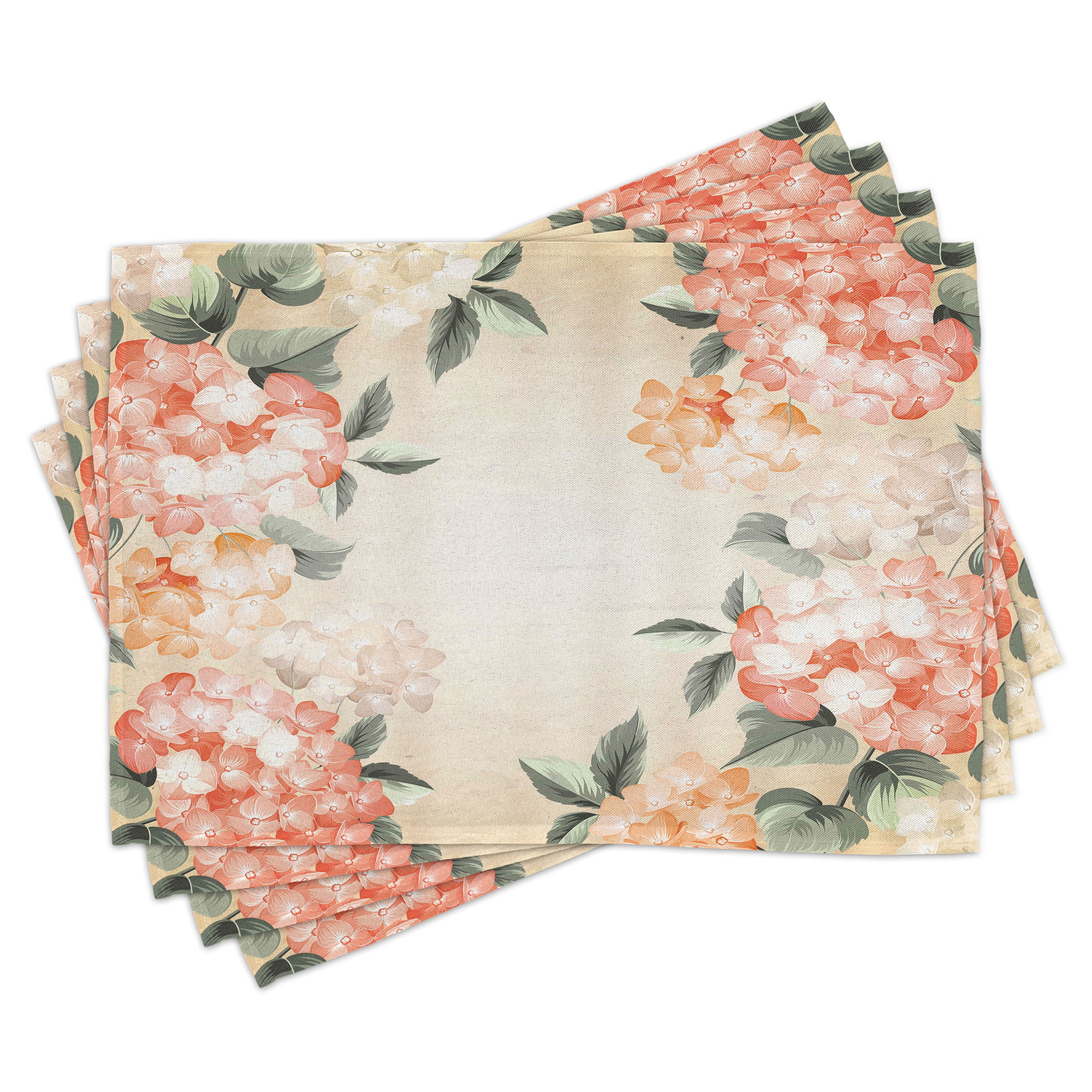 Ambesonne Floral Place Mats Set of 4, Blooming Hydrangea Flowers ...