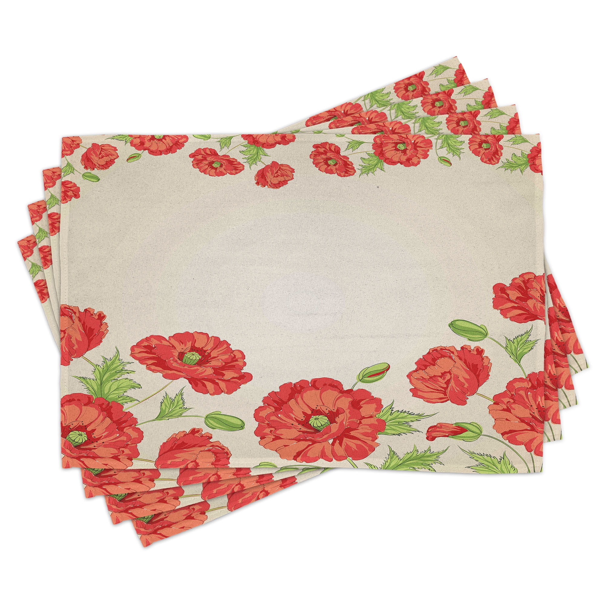 Ambesonne Floral Place Mats Set of 4, Card with Poppy Flowers, Standard ...