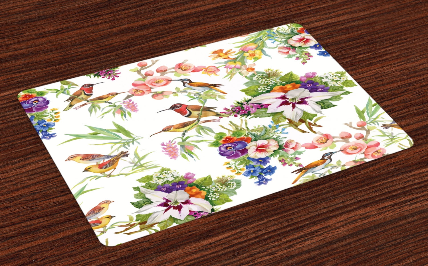 Ambesonne Floral Place Mats Set of 4, Exotic Spring Flowers, Standard ...