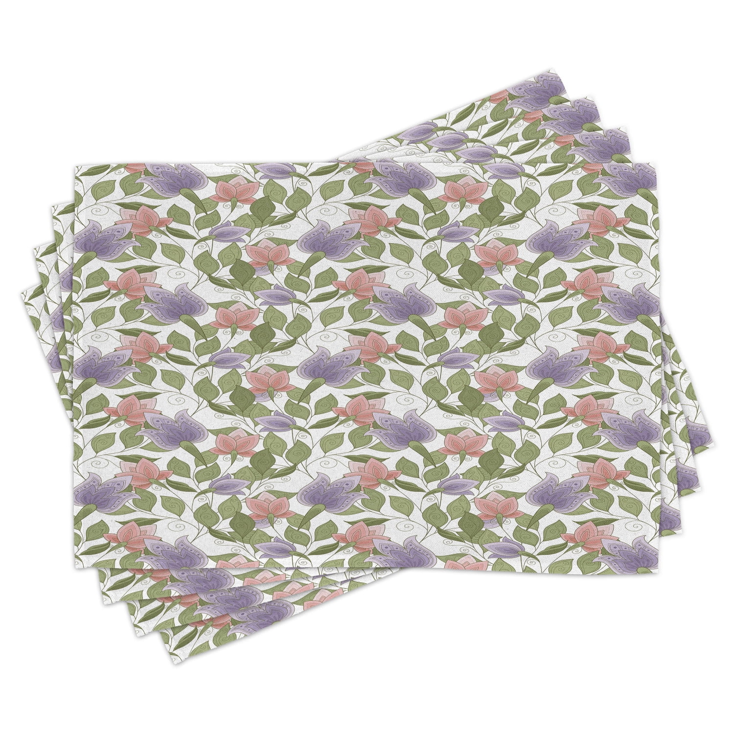 Ambesonne Floral Place Mats Set of 4, Pastel Tulip Flowers, Standard ...