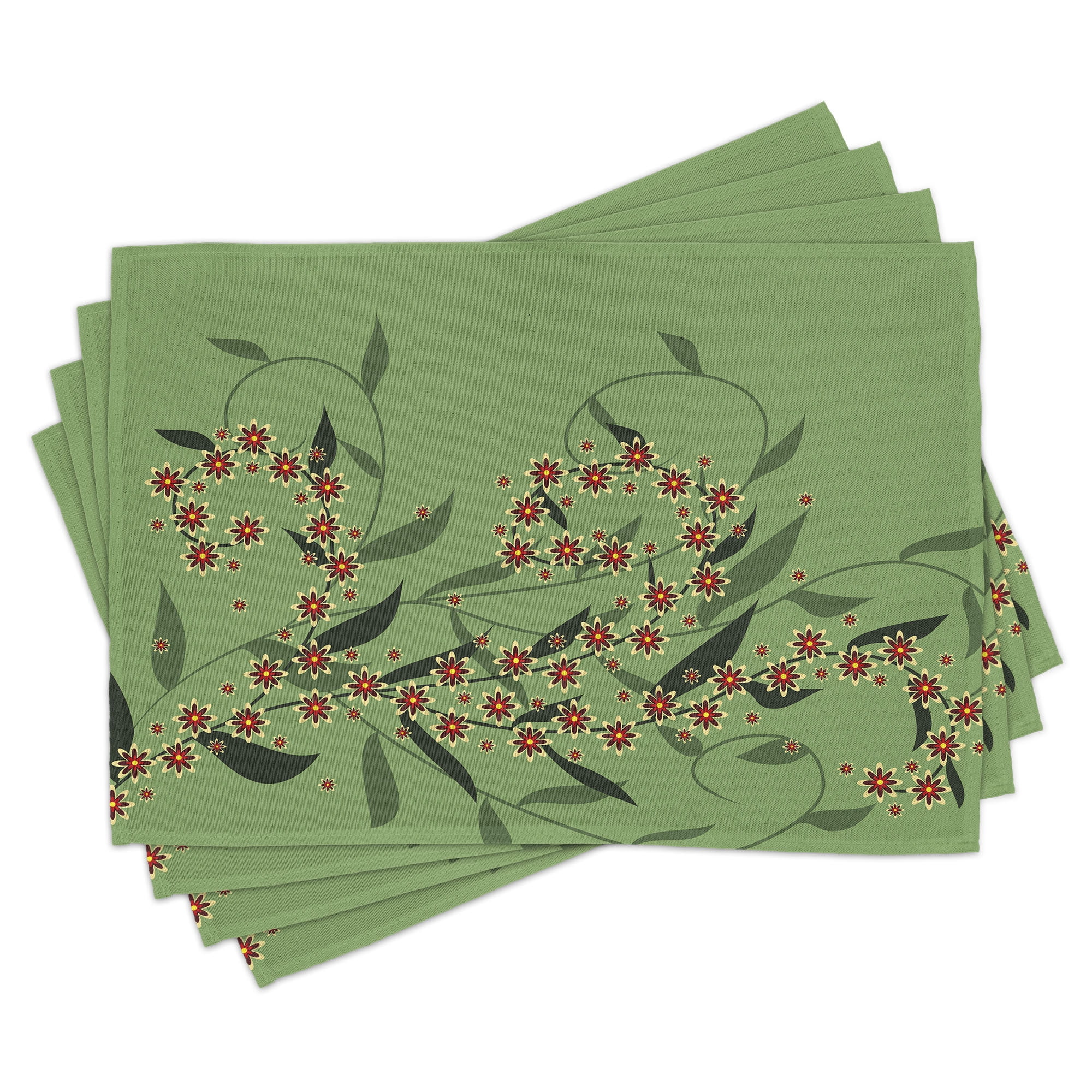 Ambesonne Floral Place Mats Set of 4, Retro Blooming Flowers, Standard ...