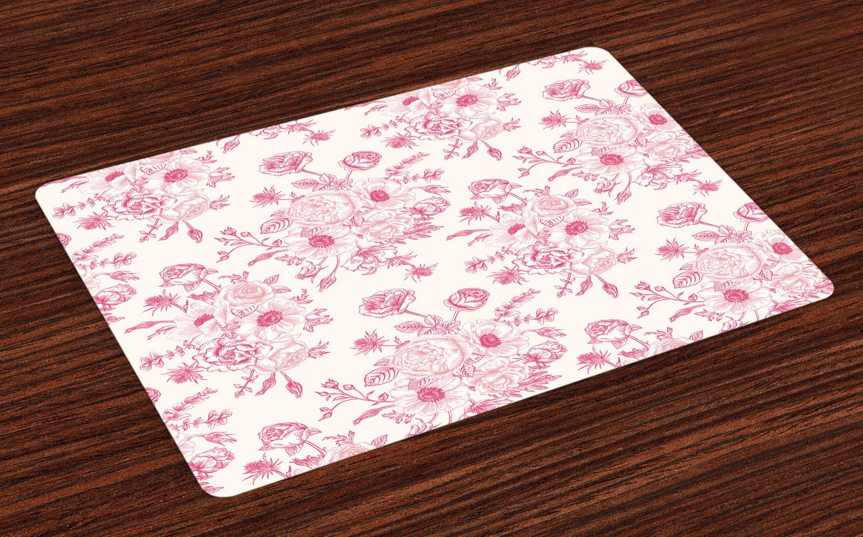 Ambesonne Floral Place Mats Set of 4, Romantic Rose Flowers, Standard ...