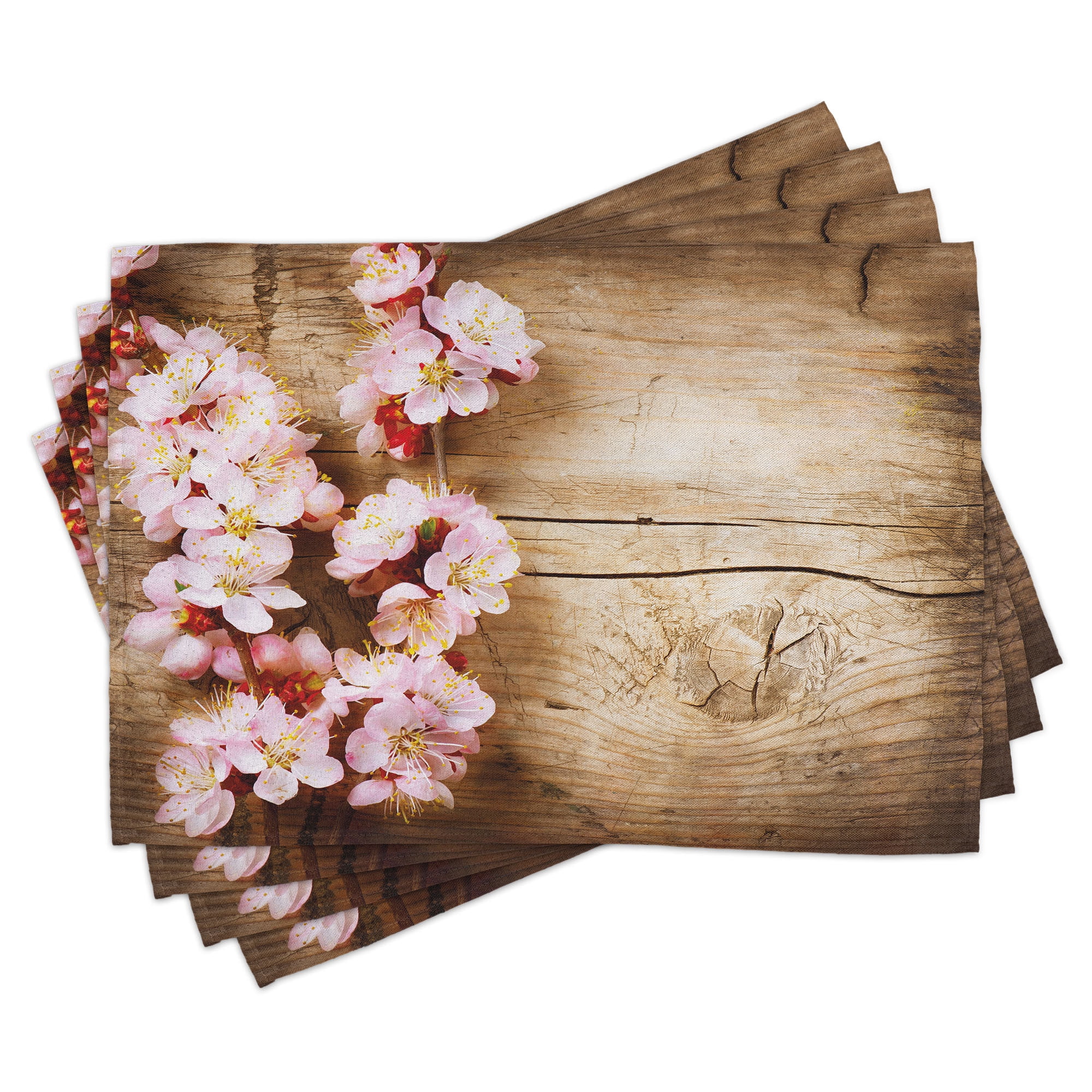 Ambesonne Floral Place Mats Set of 4, Spring Blossom Orchard, Standard ...