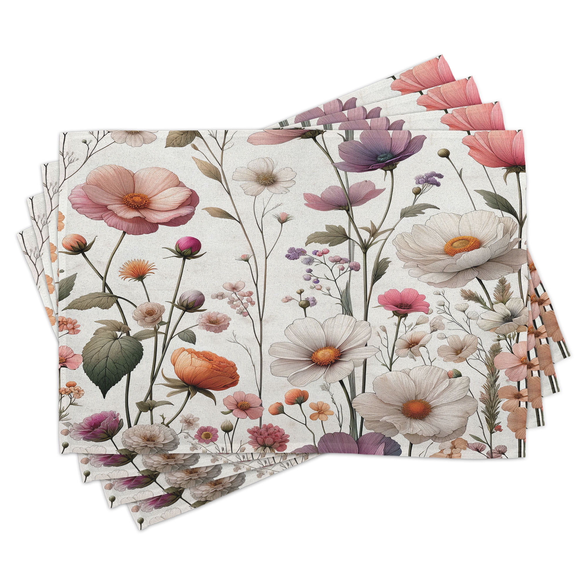 Ambesonne Floral Place Mats Set of 4, Tender Flowers Garden Scene ...