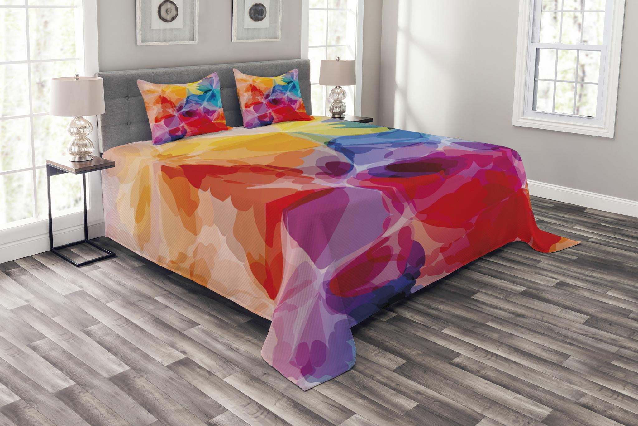 Ambesonne Floral Quilted Bedspread Set 3 Pcs, Abstract Creative Art ...