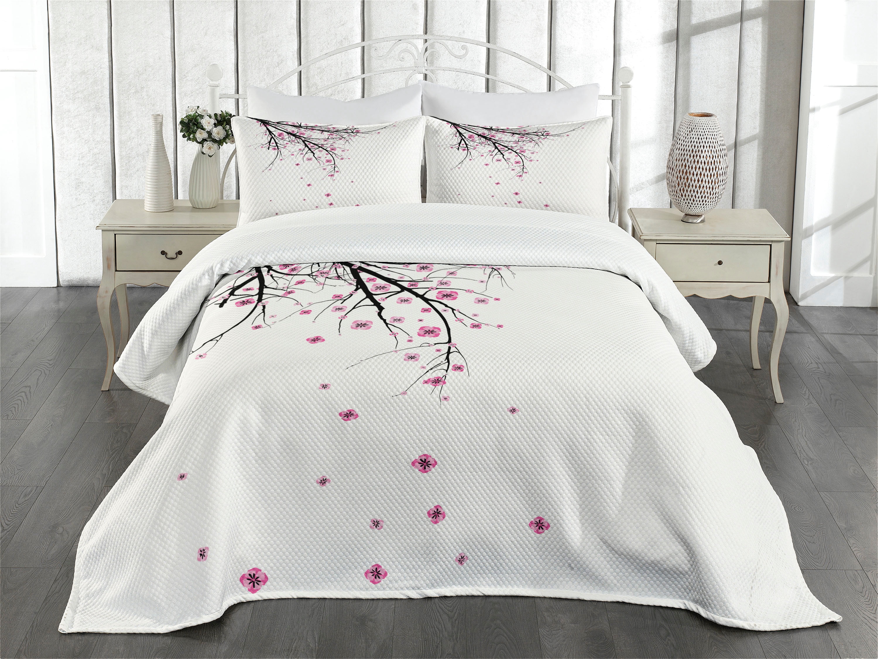 Ambesonne Quilted Bedspread Set, Cherry Blossom Flower Print, King Size ...