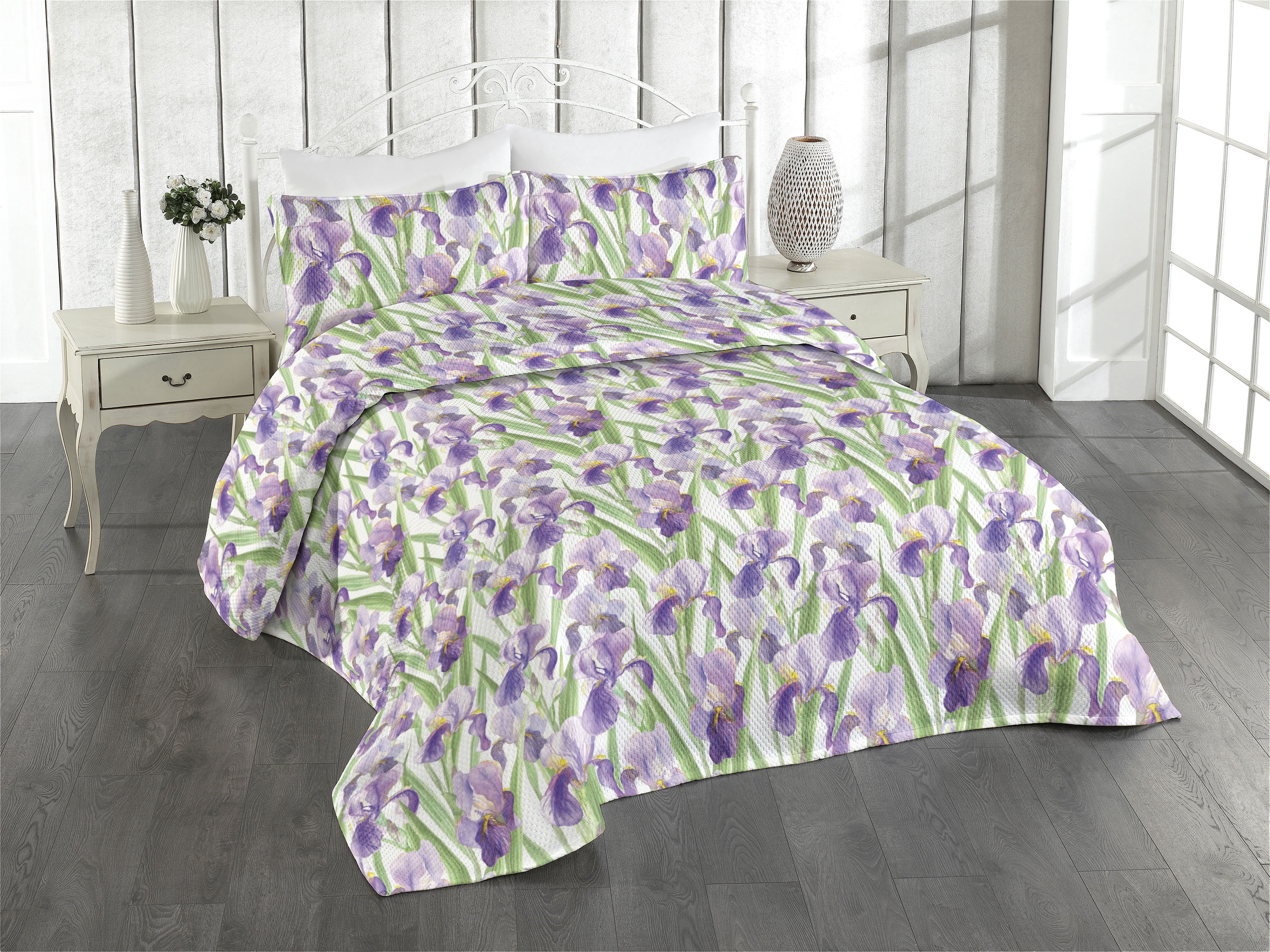 Ambesonne Floral Quilted Bedspread Set 3 Pcs, Irish Flowers Bloom ...
