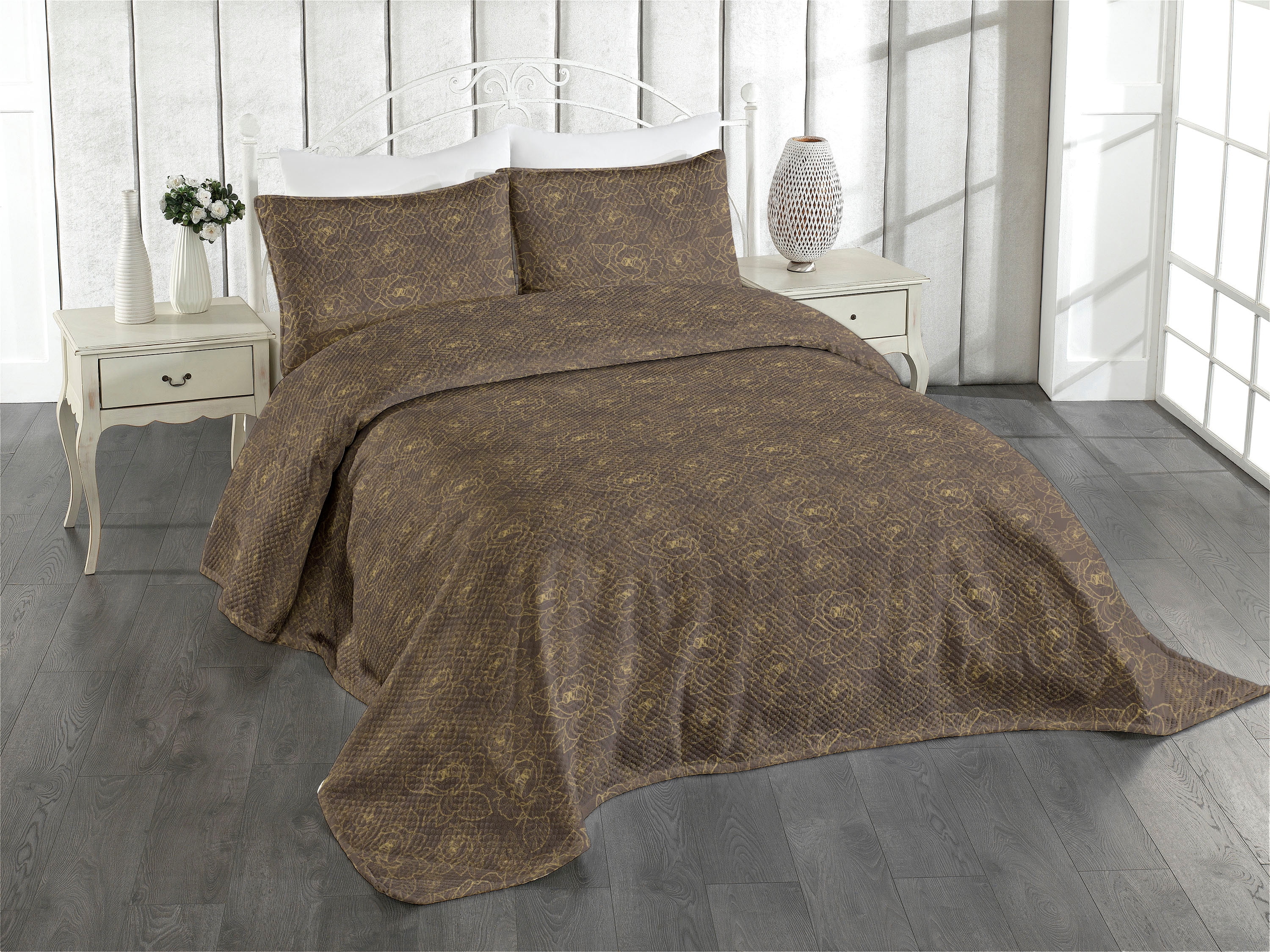 Ambesonne Floral Quilted Coverlet 2 Pcs, Rose Sketch Pattern Line Art ...