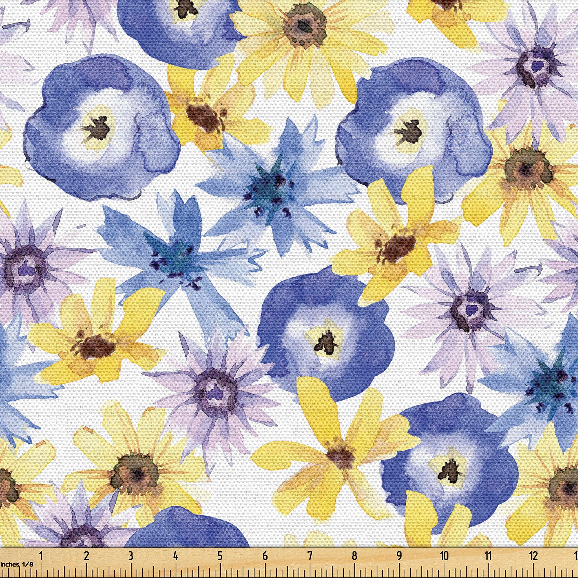 Ambesonne Floral Retro Fabric by the Yard Upholstery, Flowery Meadow ...
