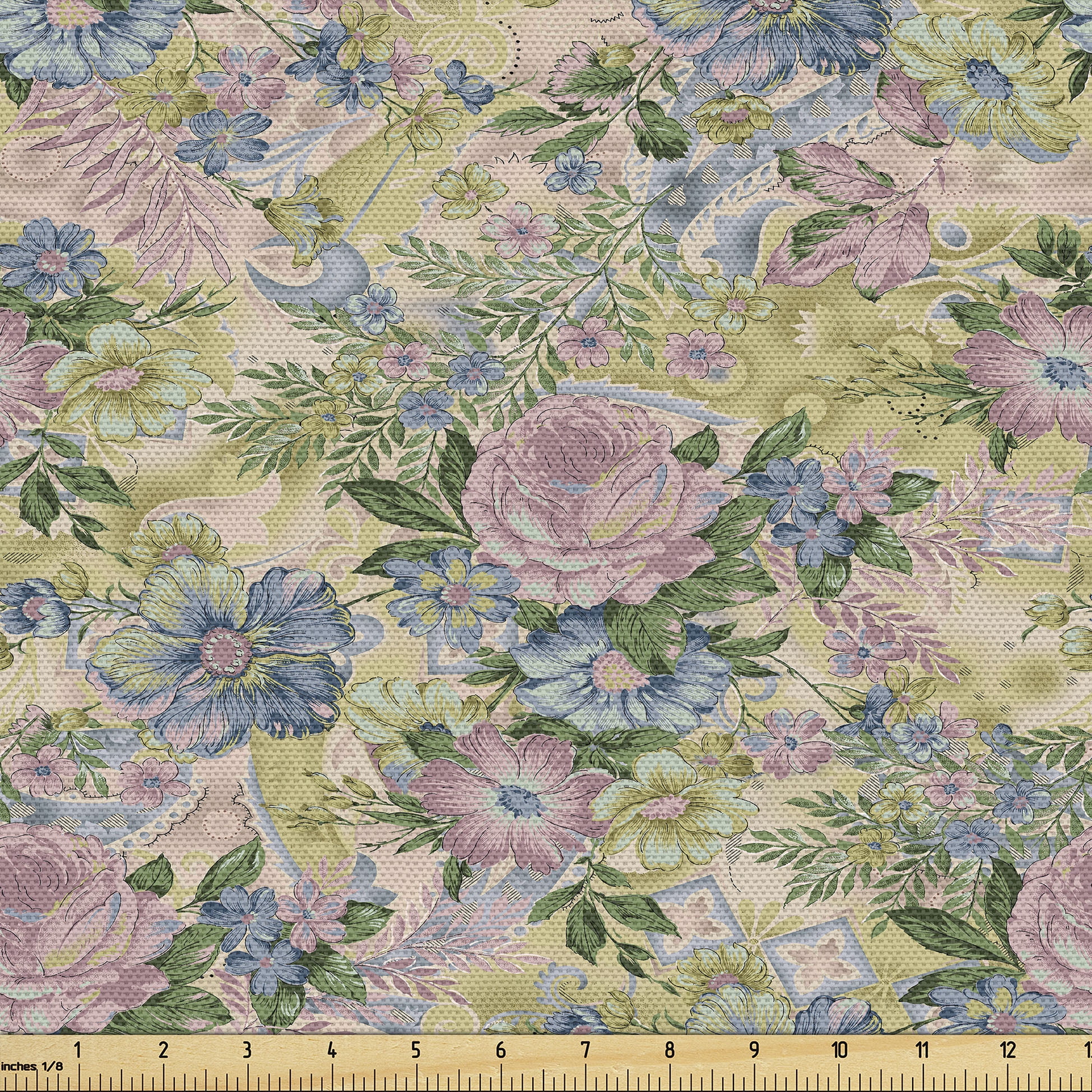 Ambesonne Floral Scene Fabric by the Yard Upholstery, Anime Garden ...