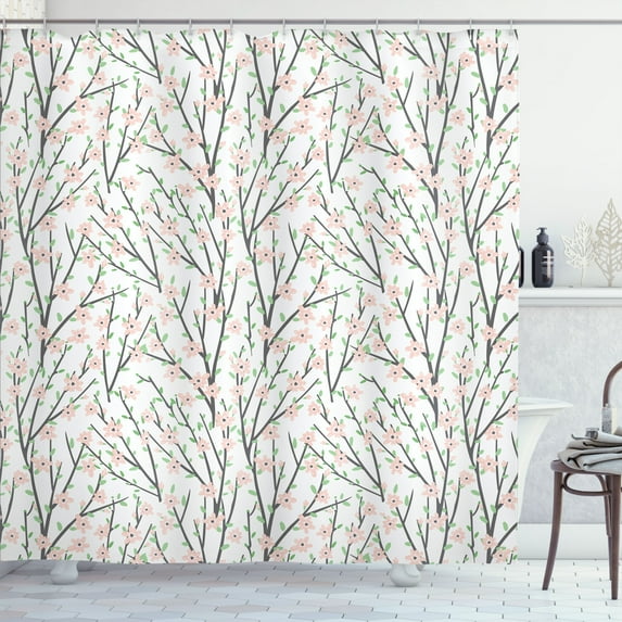 Ambesonne Floral Shower Curtain, Cartoon Spring Foliage Motif, 69"Wx84 ...