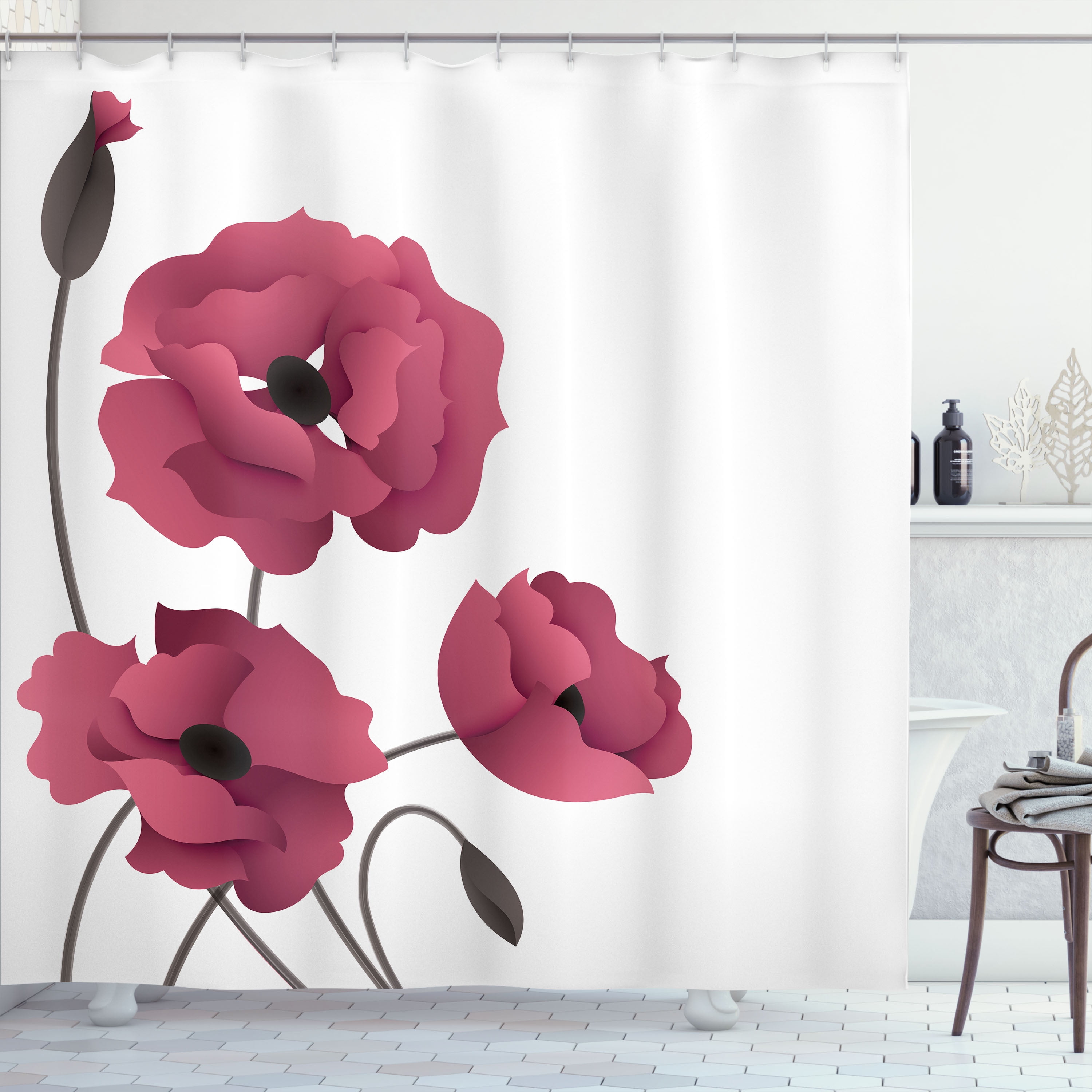 Ambesonne Floral Shower Curtain, Poppy Flowers Buds Pastoral, 69"Wx75"L ...