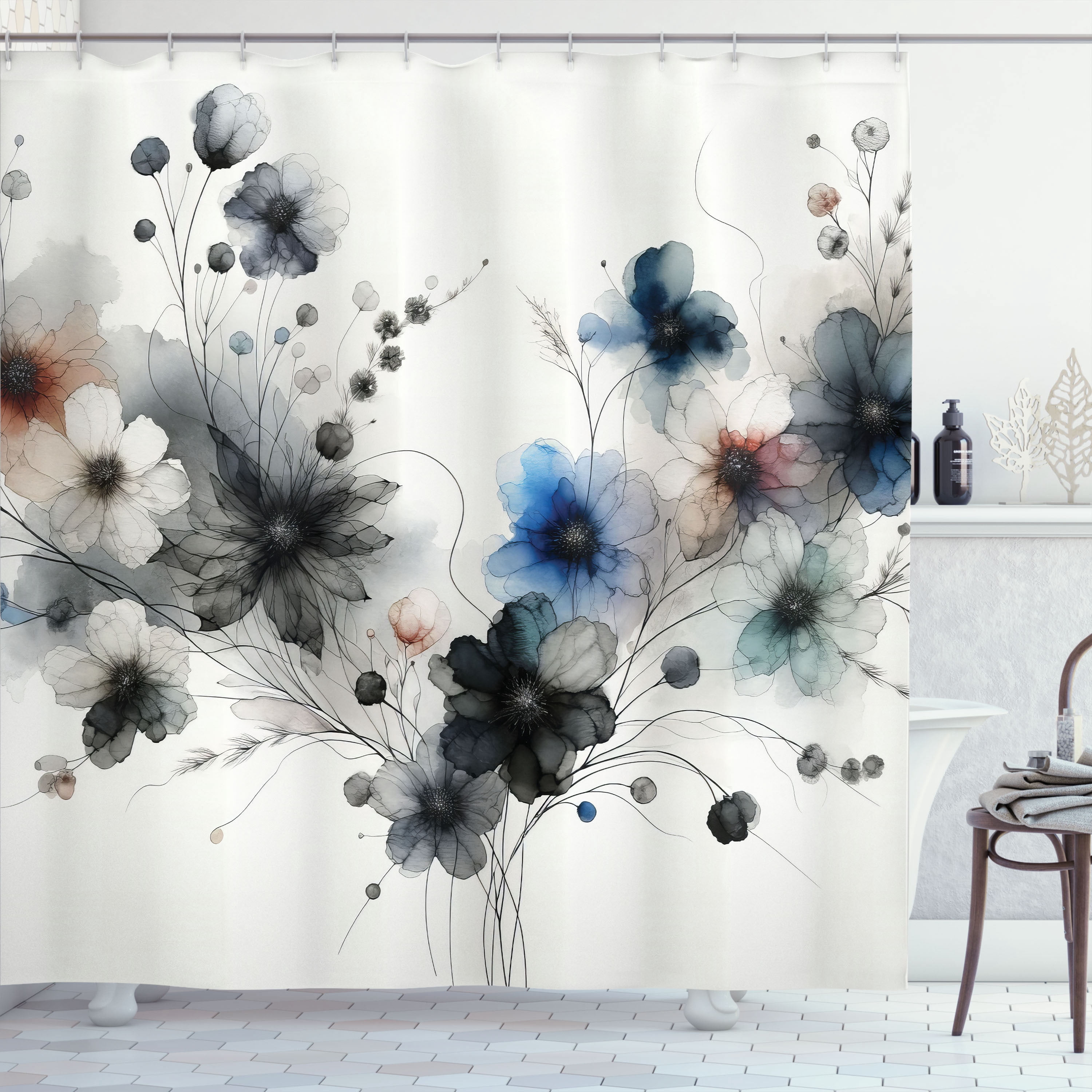 Ambesonne Floral Shower Curtain, Simplistic Watercolor Flower, 69"Wx70 ...
