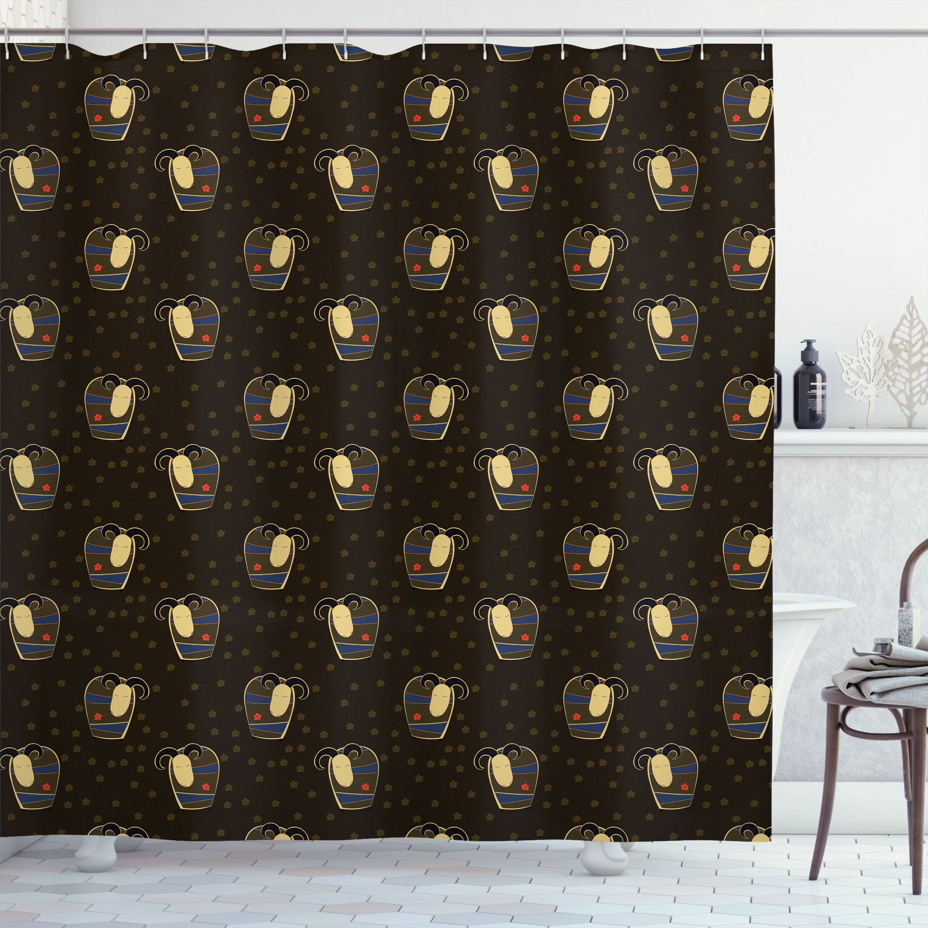 Ambesonne Floral Shower Curtain, Sleeping Sheep with Flowers, 69"Wx84"L ...