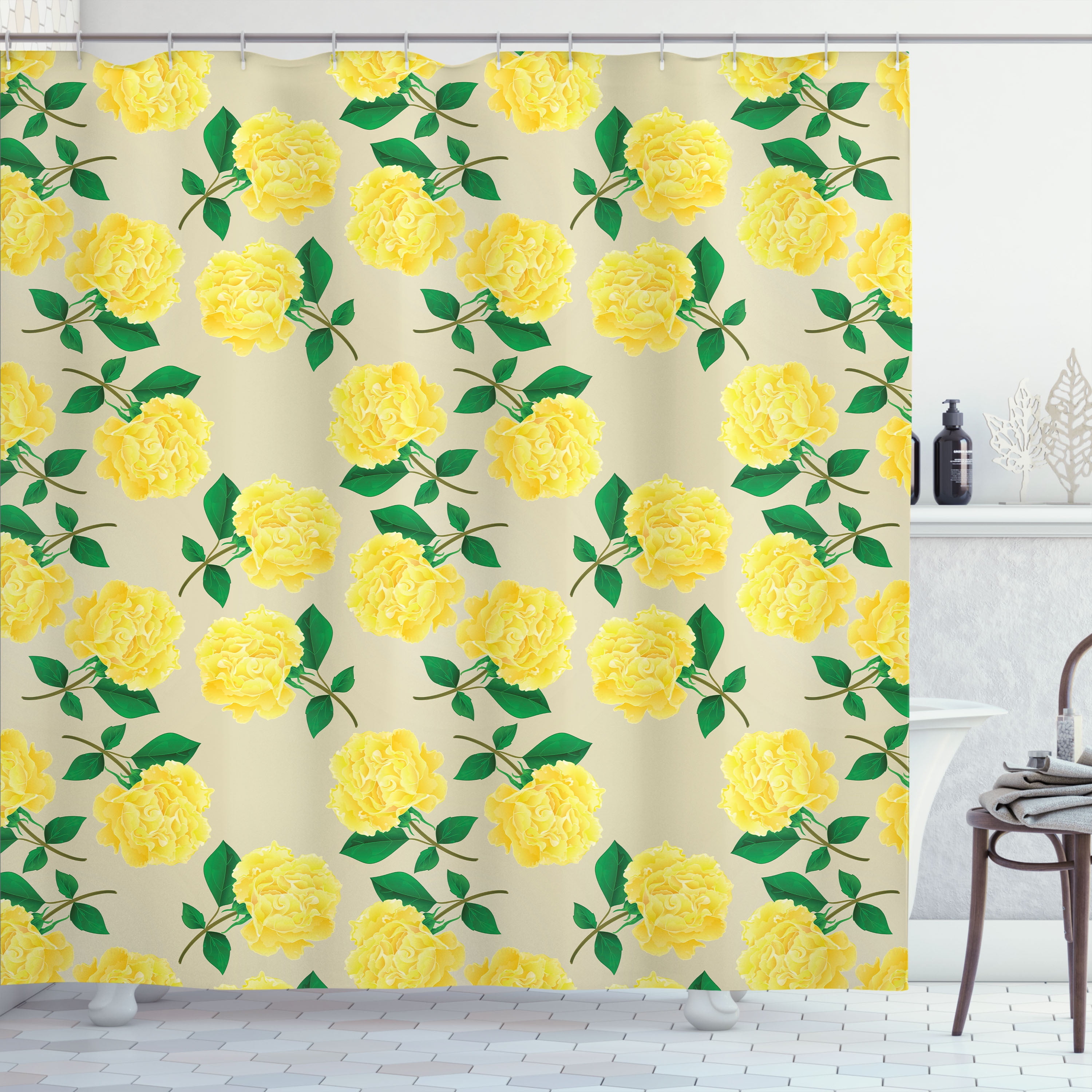Ambesonne Floral Shower Curtain, Yellow Cloves with Branches, 69"Wx84"L ...