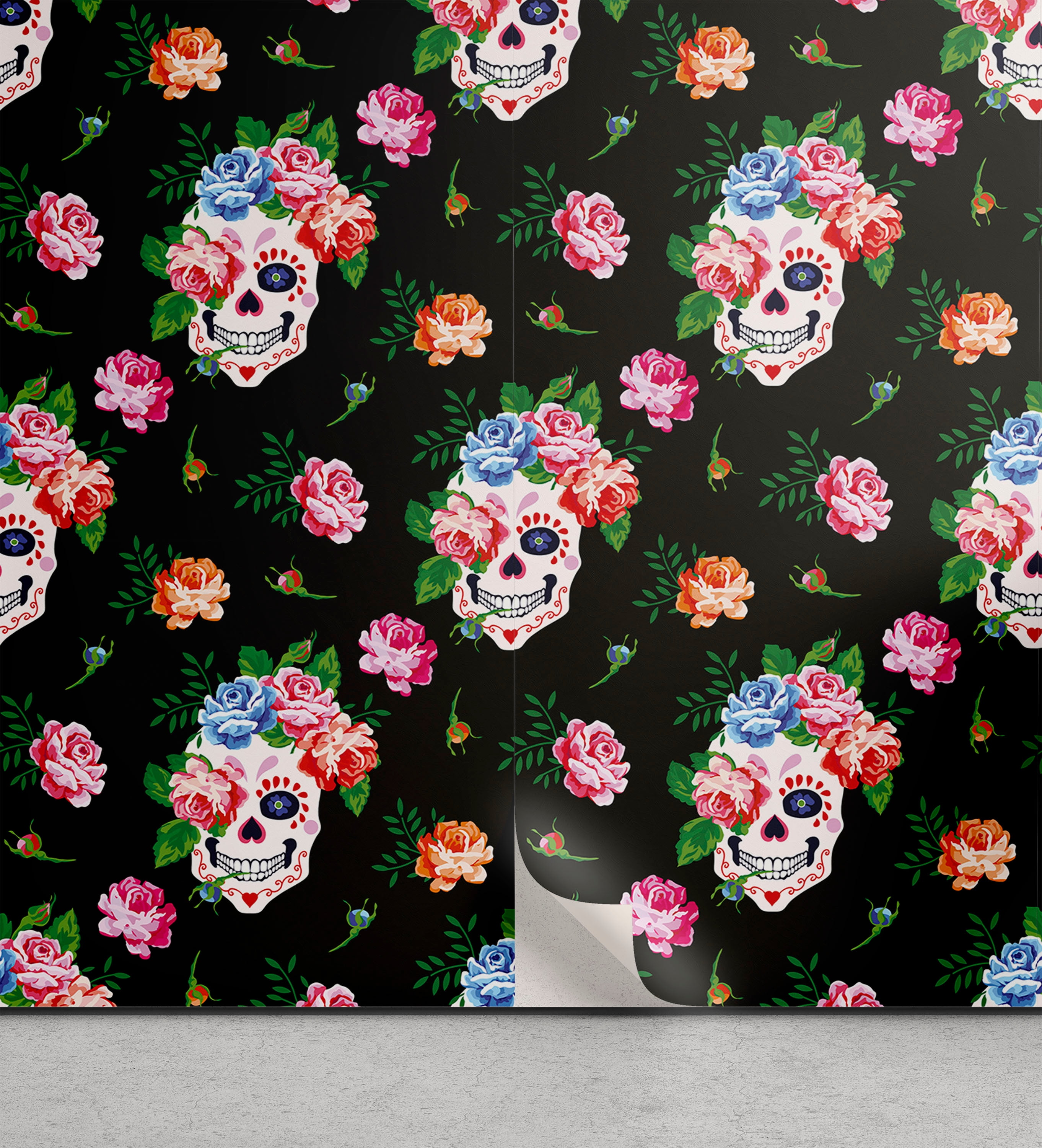 Ambesonne Floral Skulls Peel & Stick Wallpaper for Home, Calavera ...
