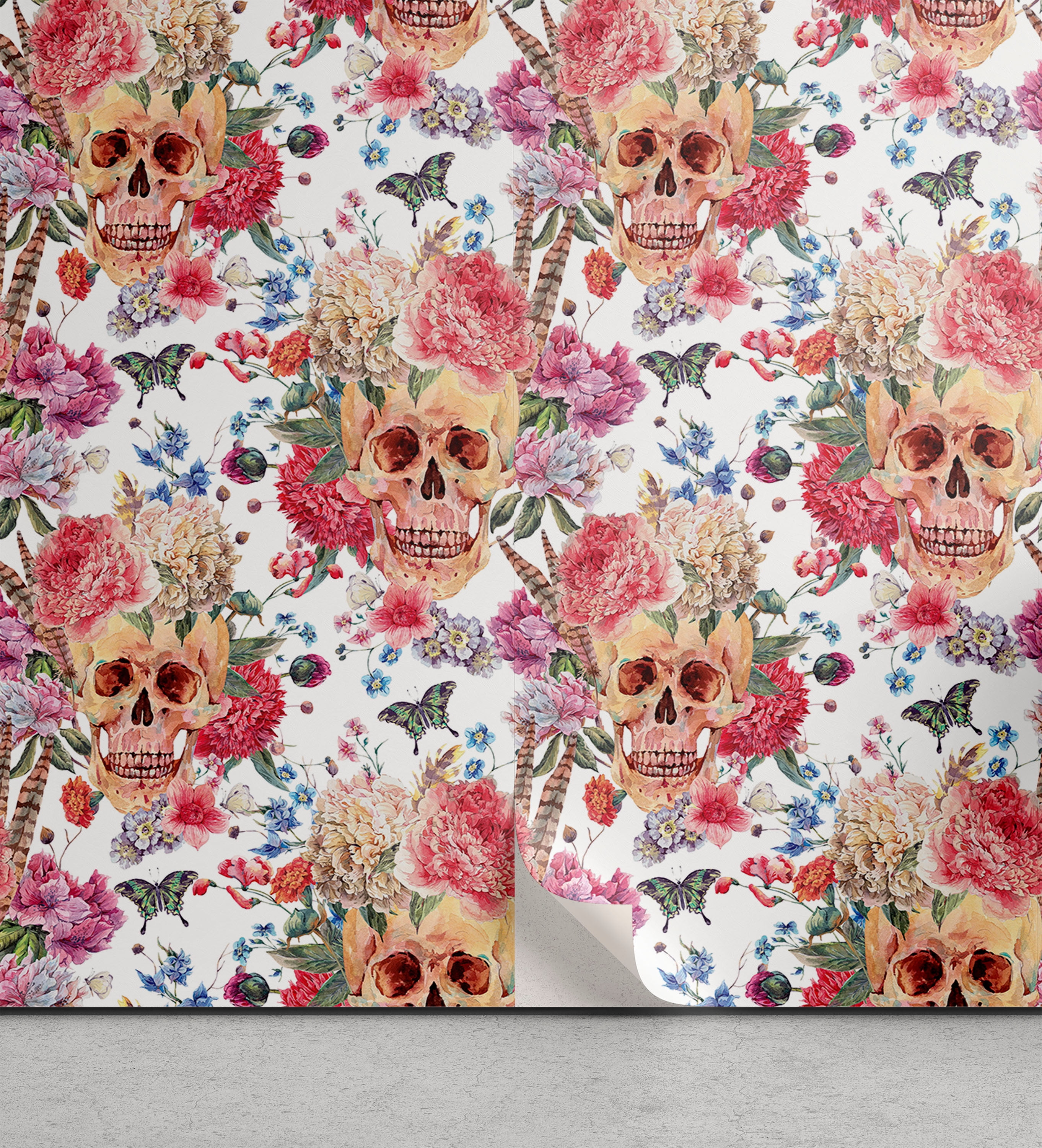 Ambesonne Floral Skulls Peel & Stick Wallpaper for Home, Goth Spring ...