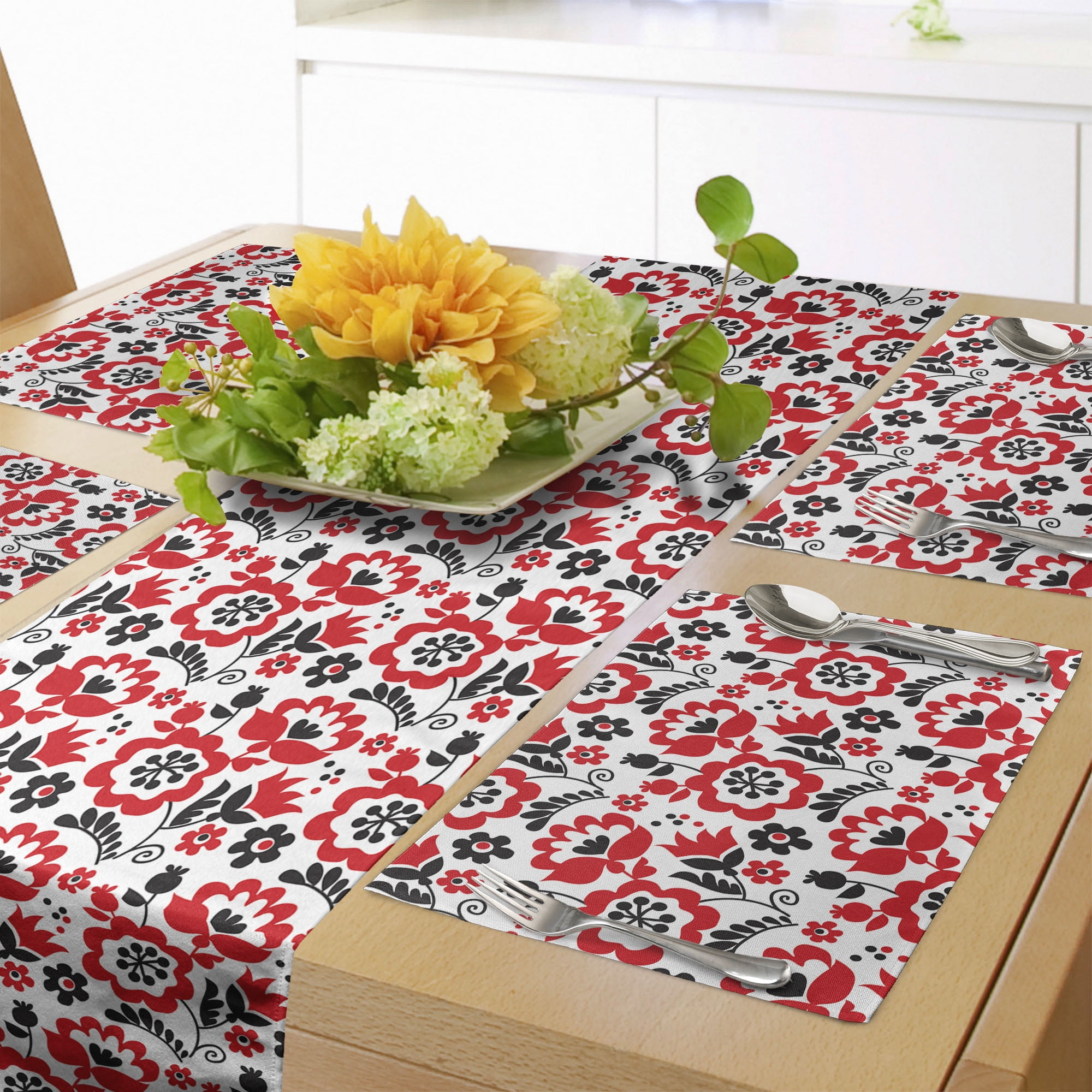 Ambesonne Floral Table Runner & Placemats, European Polish Flower Art ...