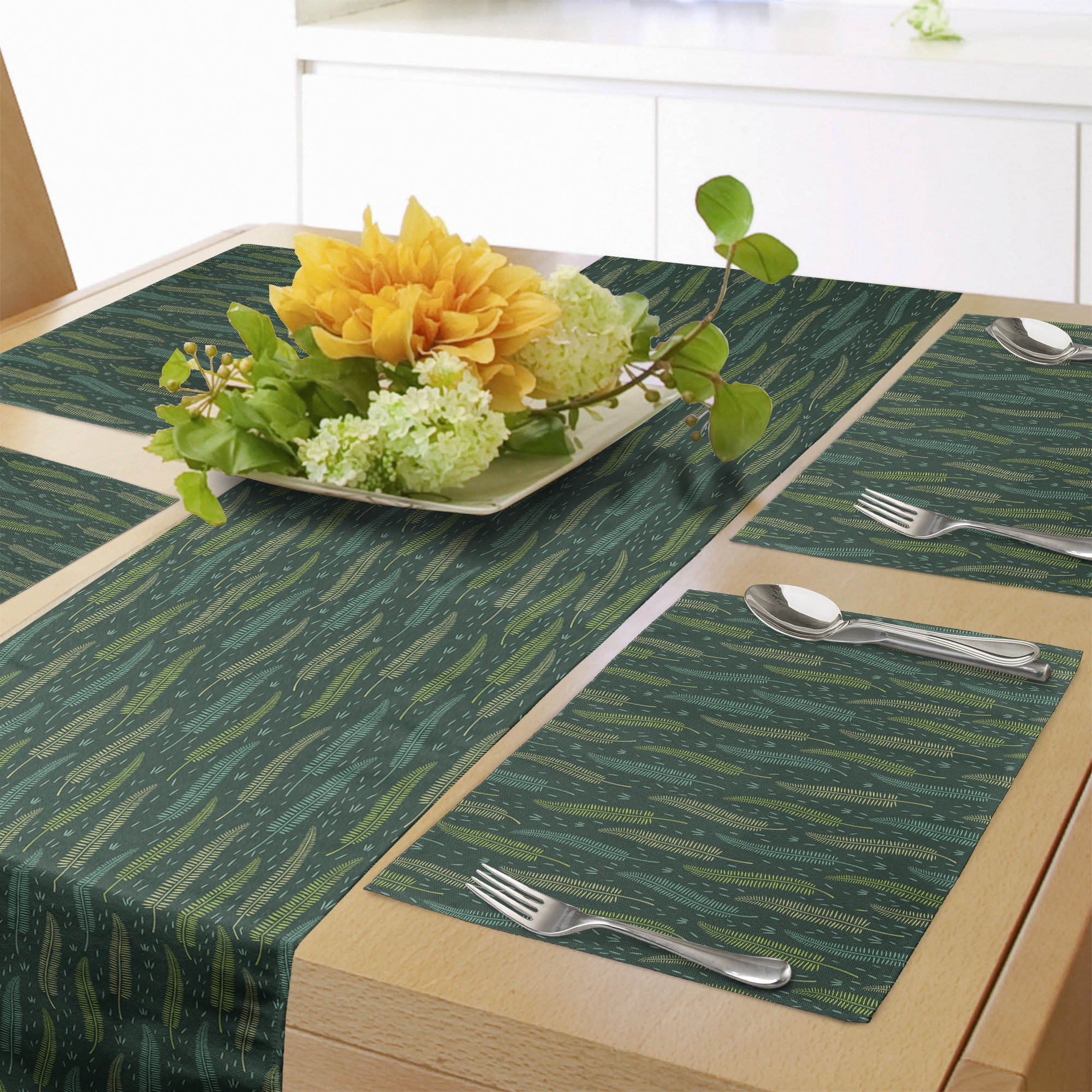 Ambesonne Floral Table Runner & Placemats, Exotic Tropic Hawaii Leaves ...