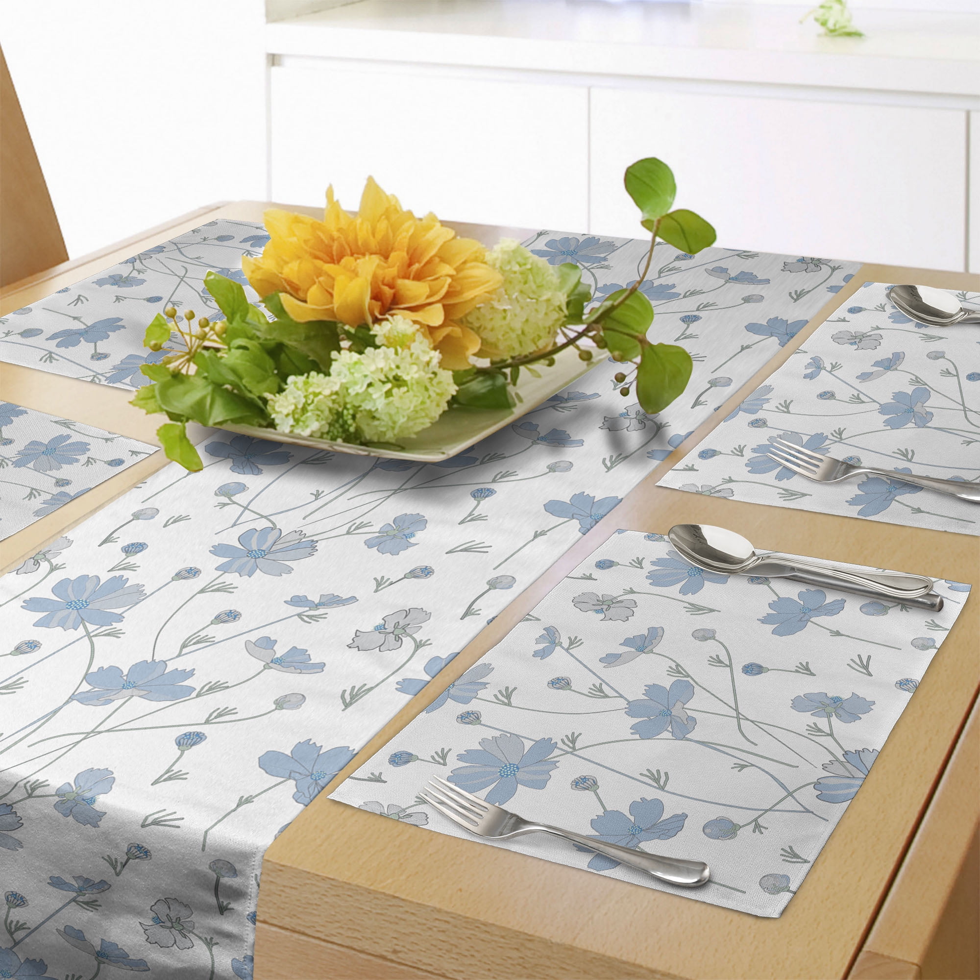 Ambesonne Floral Table Runner & Placemats, Pattern of Cosmos Flower Art ...