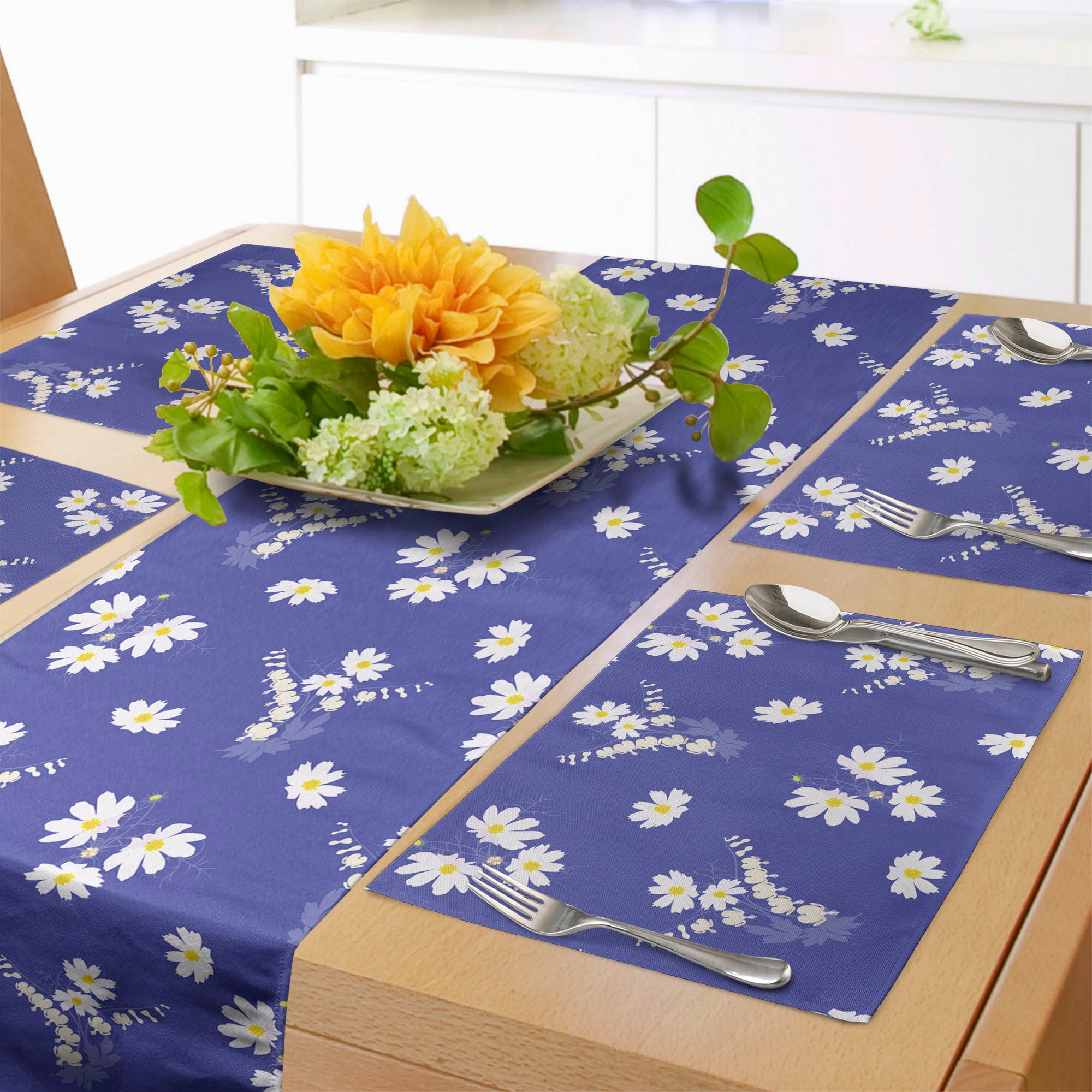 Ambesonne Floral Table Runner & Placemats, Simplistic Daisy Flowers ...