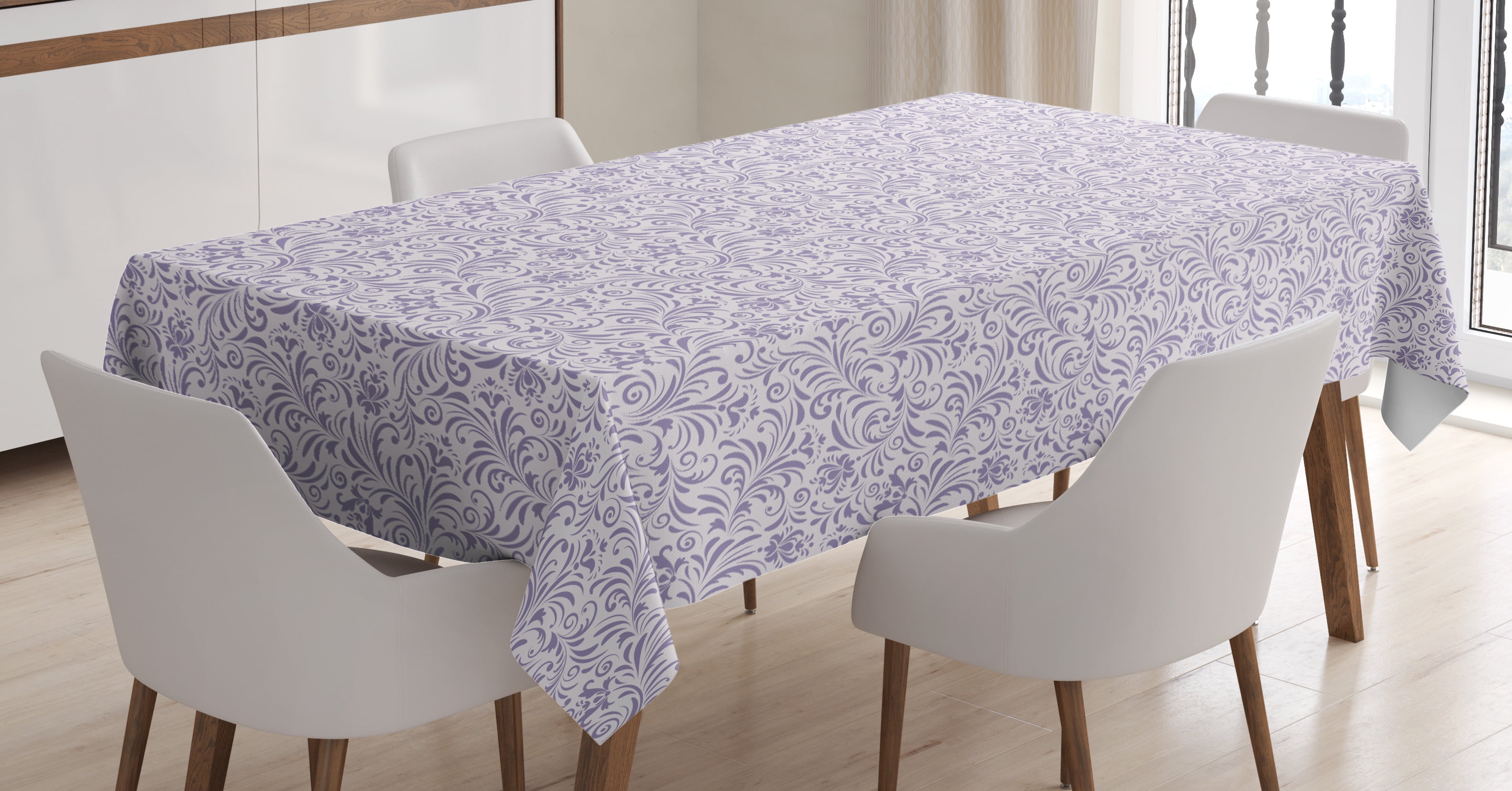Ambesonne Floral Tablecloth Rectangular Table Cover, Abstract Curly ...